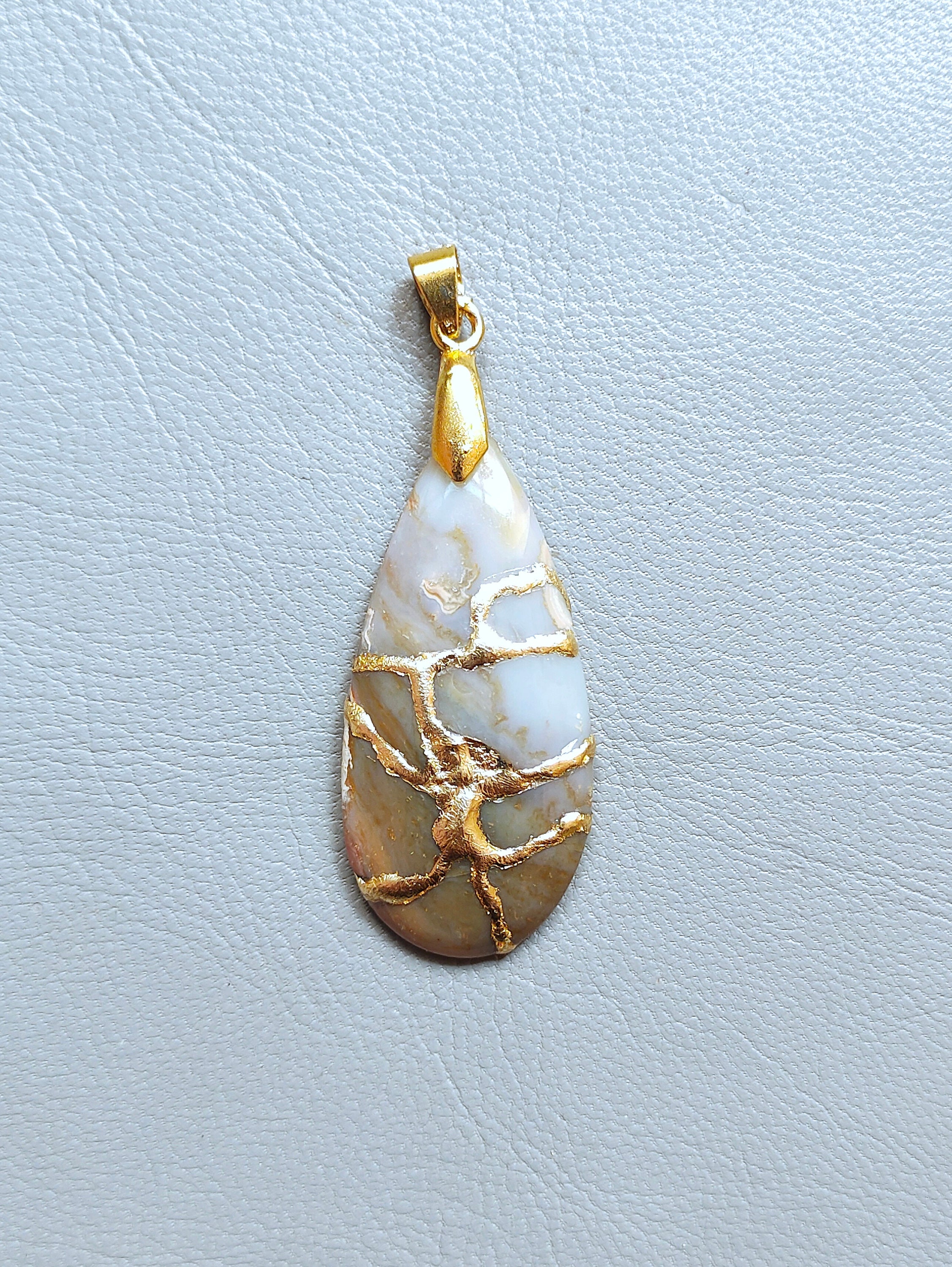 Kintsugi Kintsukuroi Montana Agate Stone Pendant Repaired With 22k Gold ...