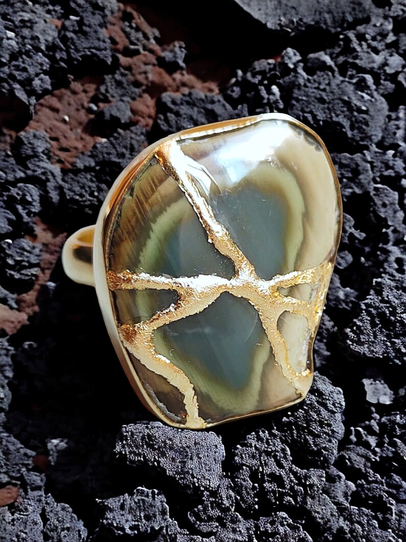 Royal Imperial Jasper Ring, Revived With 22k Gold Kintsugia Stunning ...