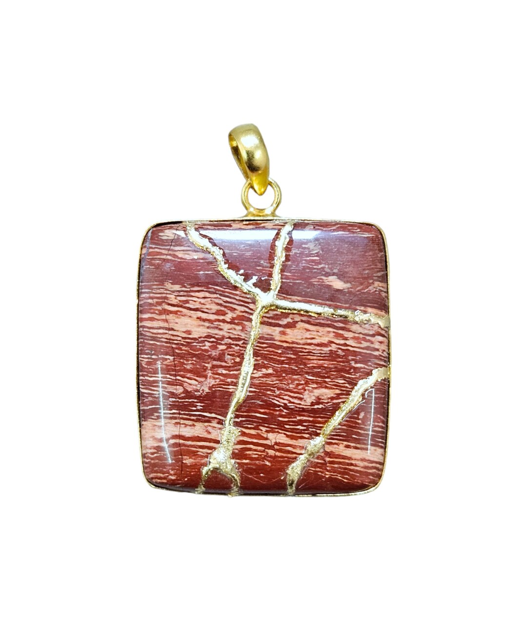 Kintsugi Snakeskin Jasper Pendant, Japanese Art Repaired With 22k Gold ...