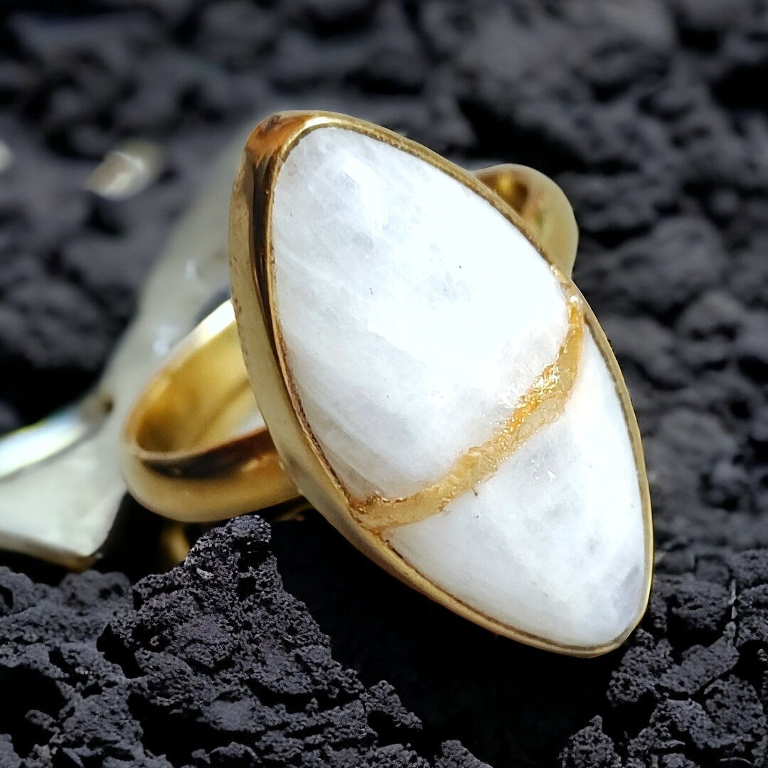 Moonstone Brass Ring by Remade Art of Japan Kintsugi Japanese Artistry ...