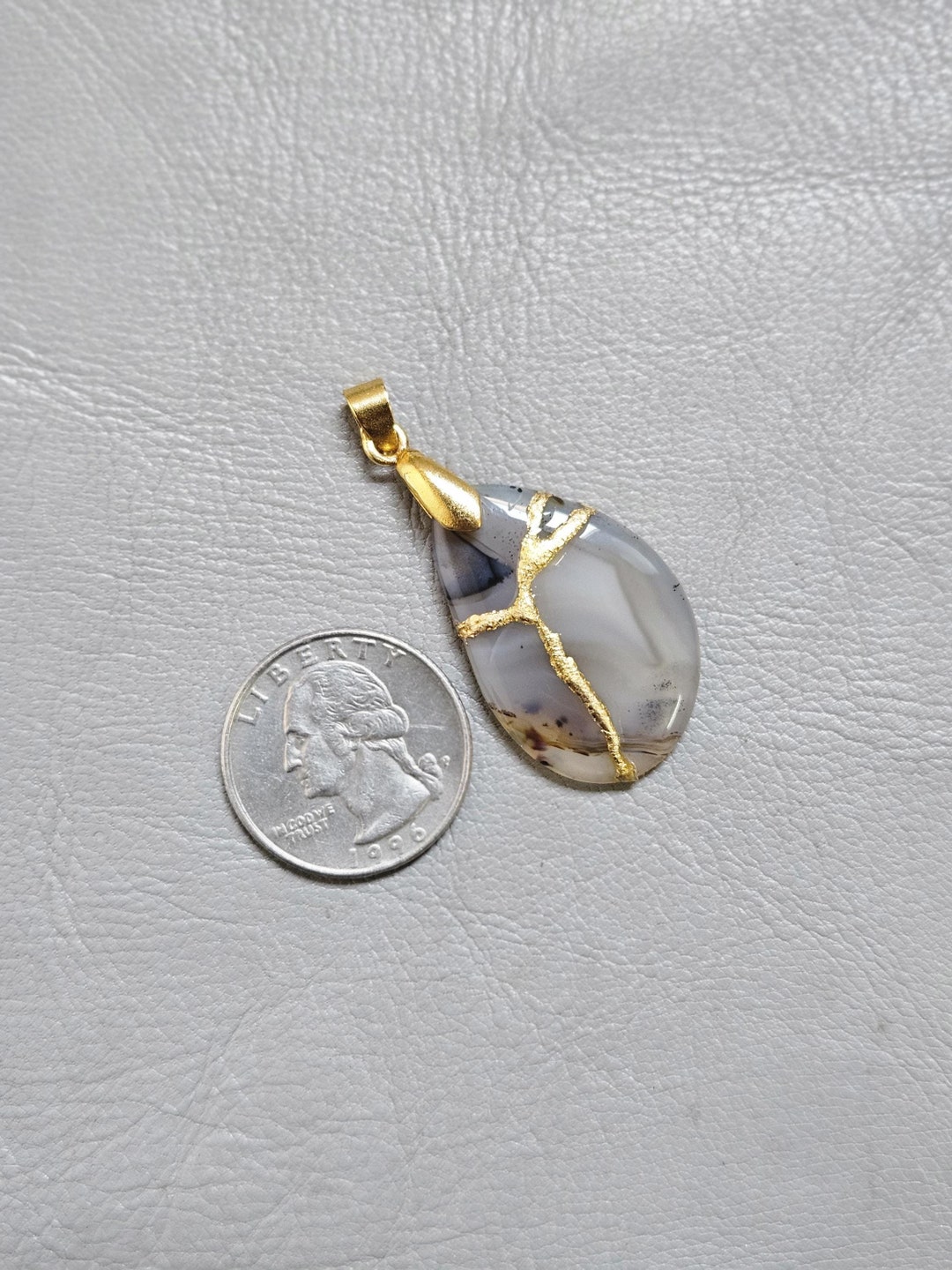 KINTSUGI NECKLACE GOLD Engraved Necklace Minimalist Agate Handmade ...