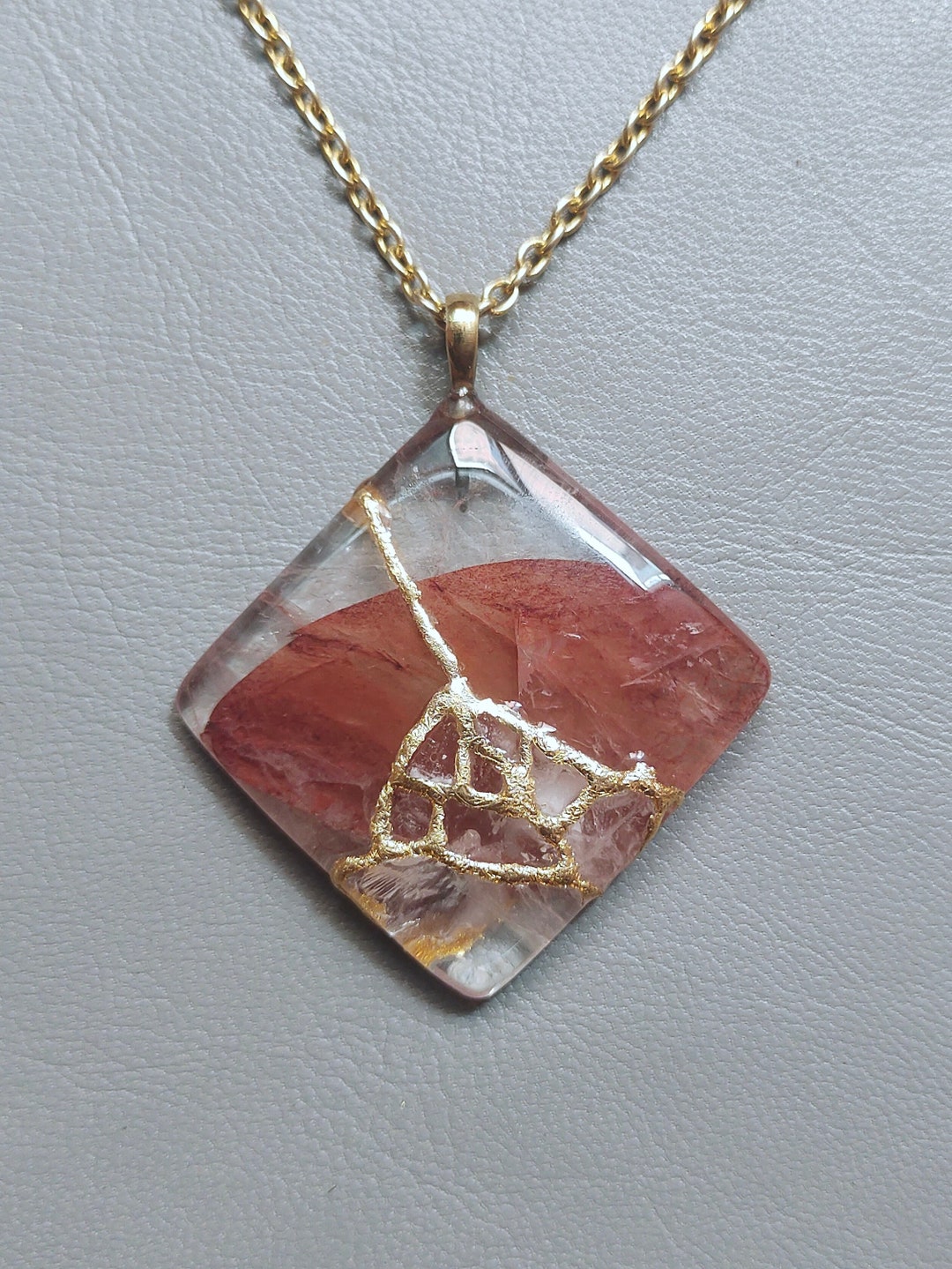 KINTSUGI, HANDMADE JEWELRY, Japanese Art, Initial Necklace, Obsidian ...