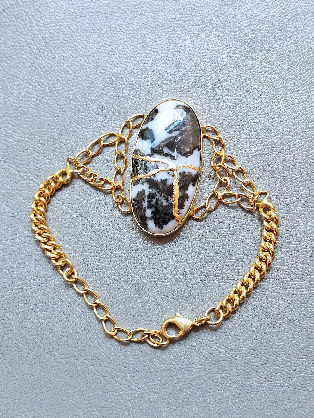 GOLD BRACELET JASPER Kintsugi Art Japanese Handmade Jewelry Unique ...