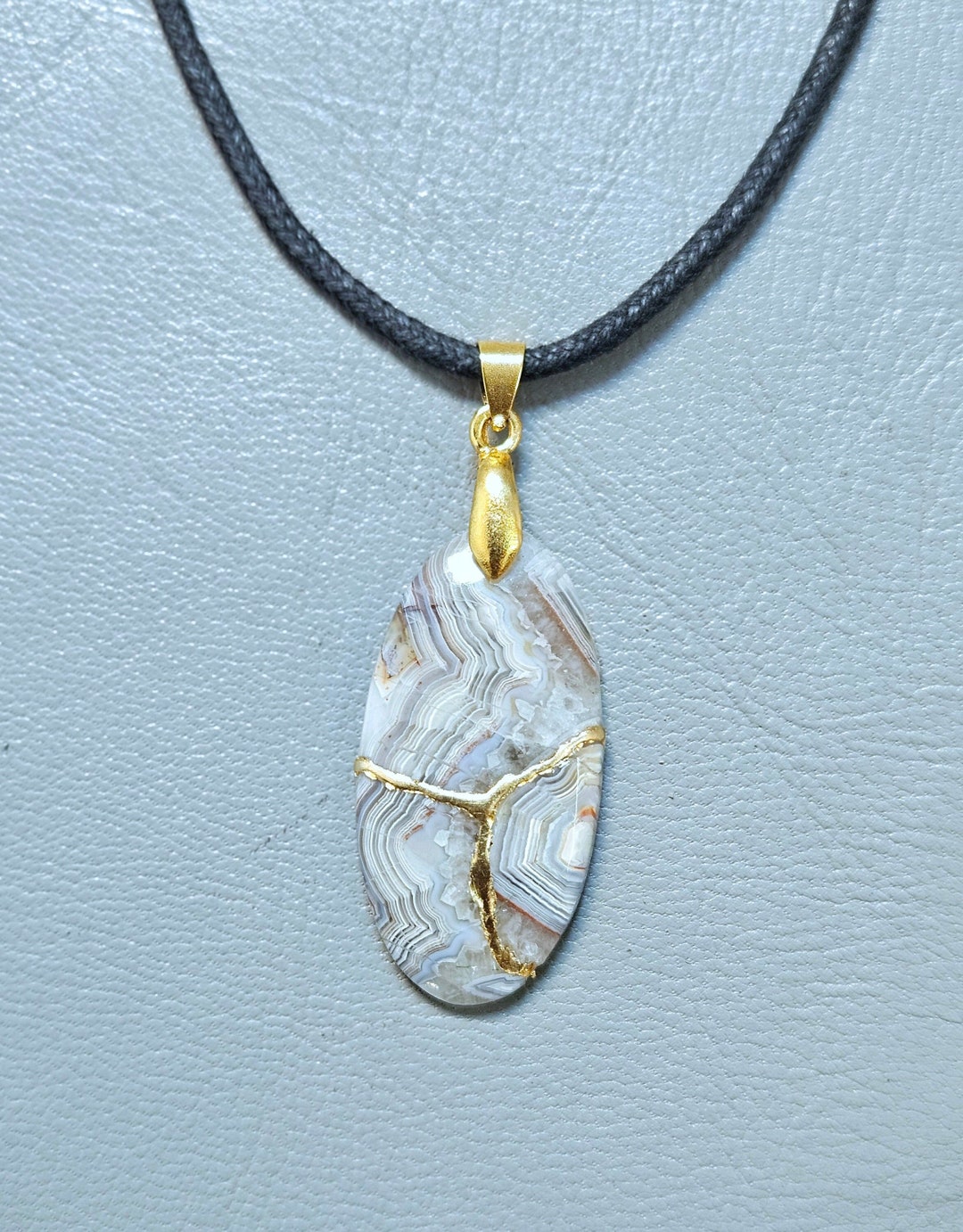 JAPANESE ART KINTSUGI Necklace Art Deco Jewelry Cross Necklace Obsidian ...