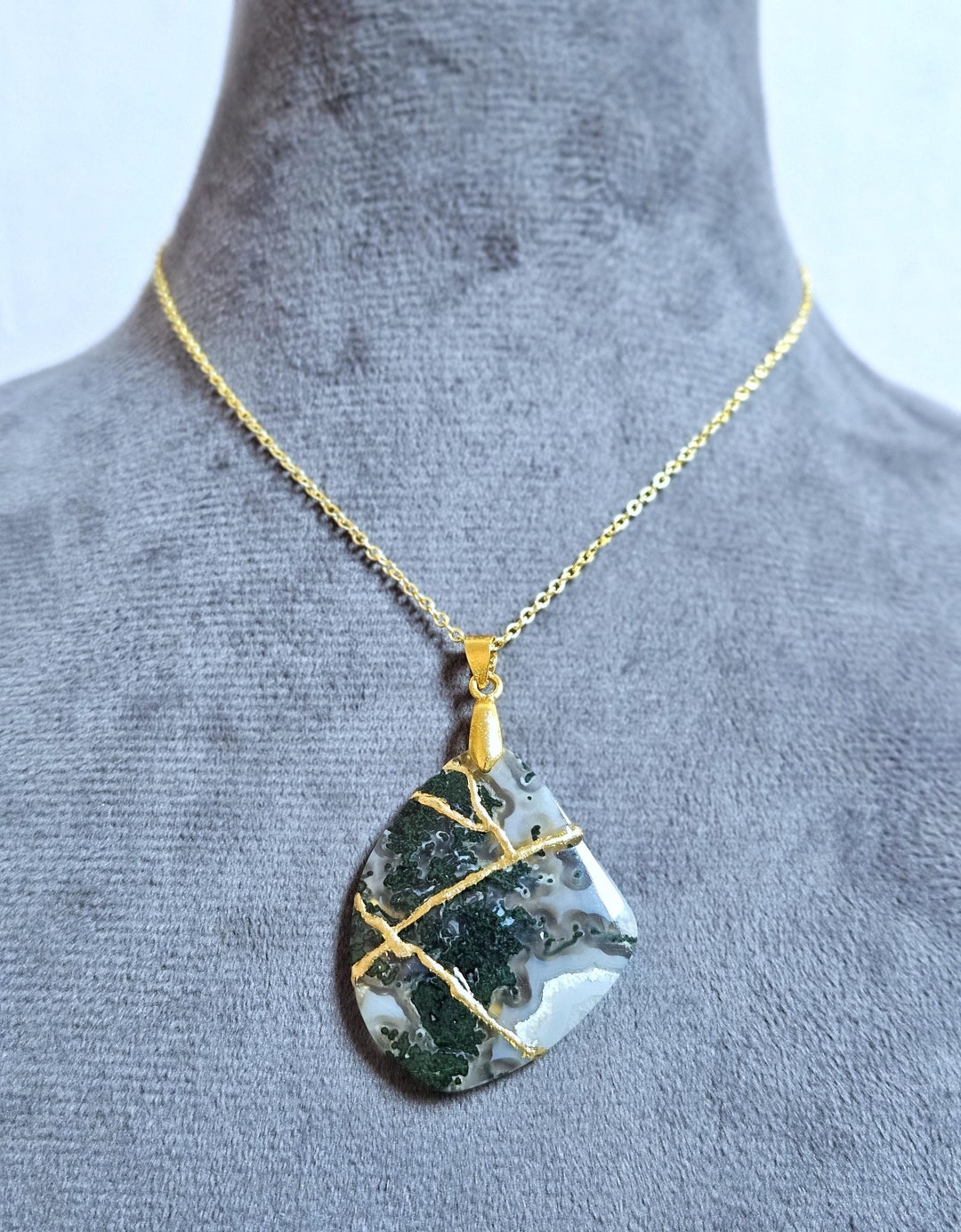 OBSIDIAN PENDANT, KINTSUGI, Necklace, Minimalist Necklace Jewelry ...