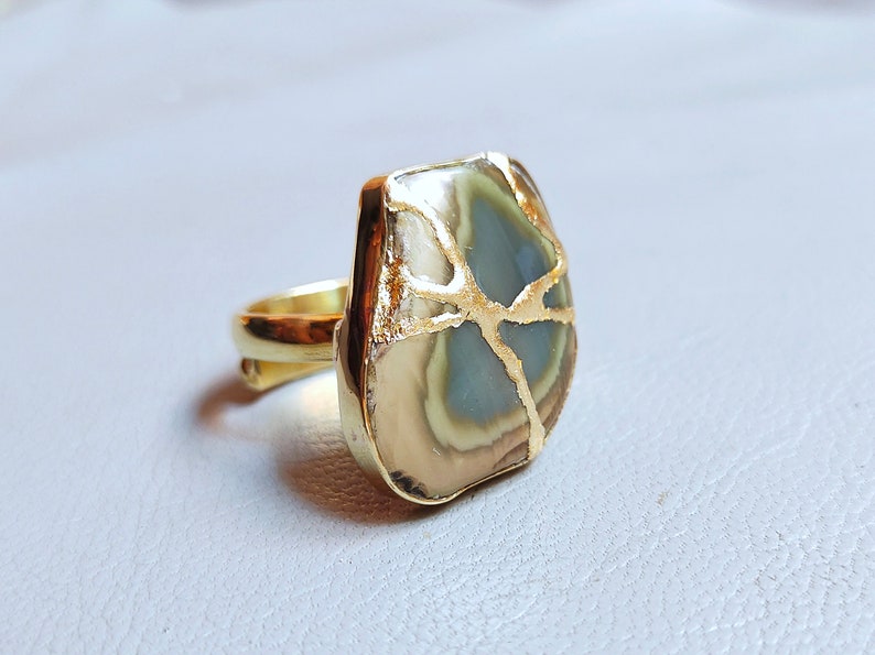 Royal Imperial Jasper Ring, Revived With 22k Gold Kintsugia Stunning ...
