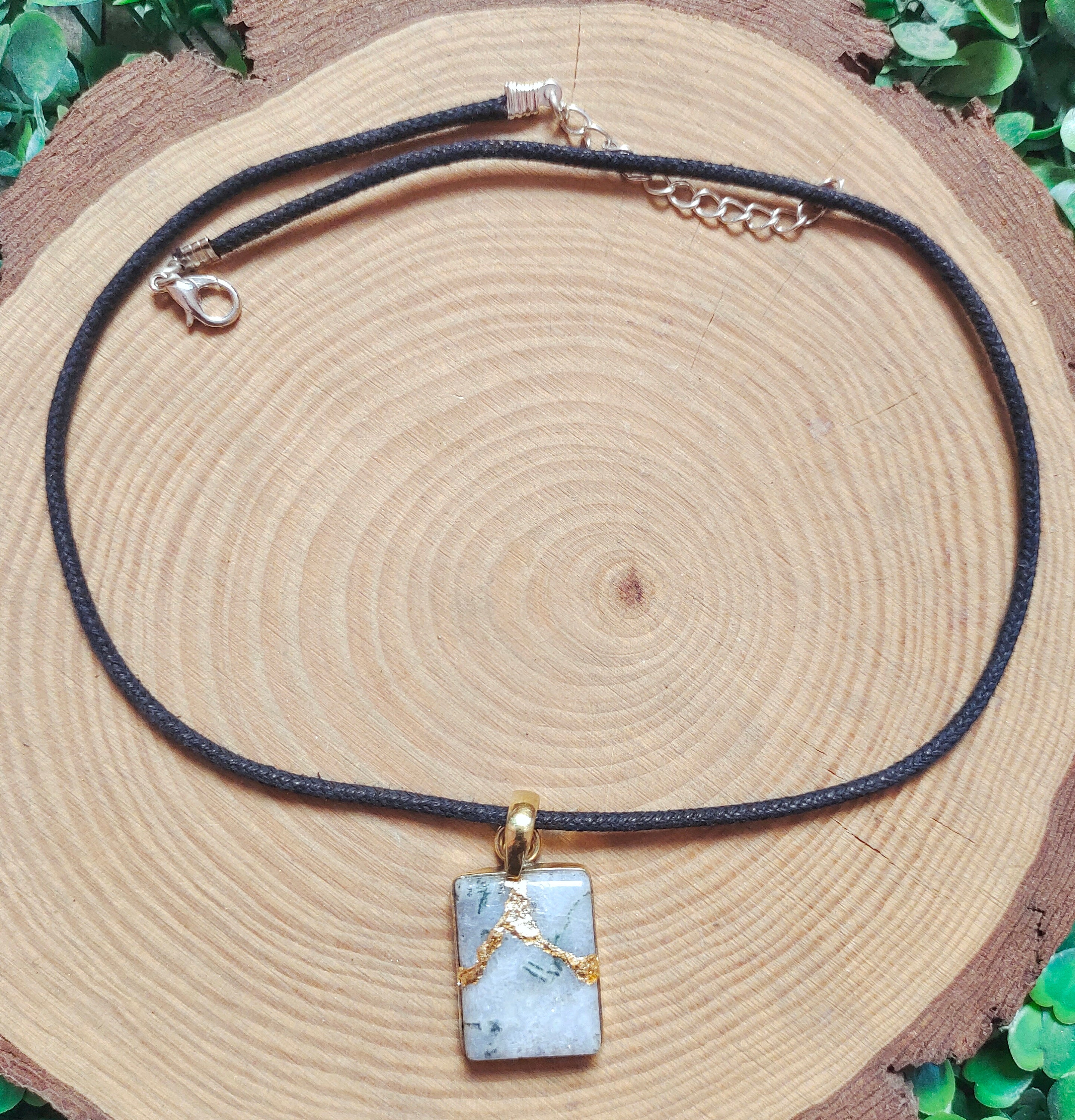 Kintsugi Kintsukuroi Beautiful Moss Agate Stone Pendant - Etsy