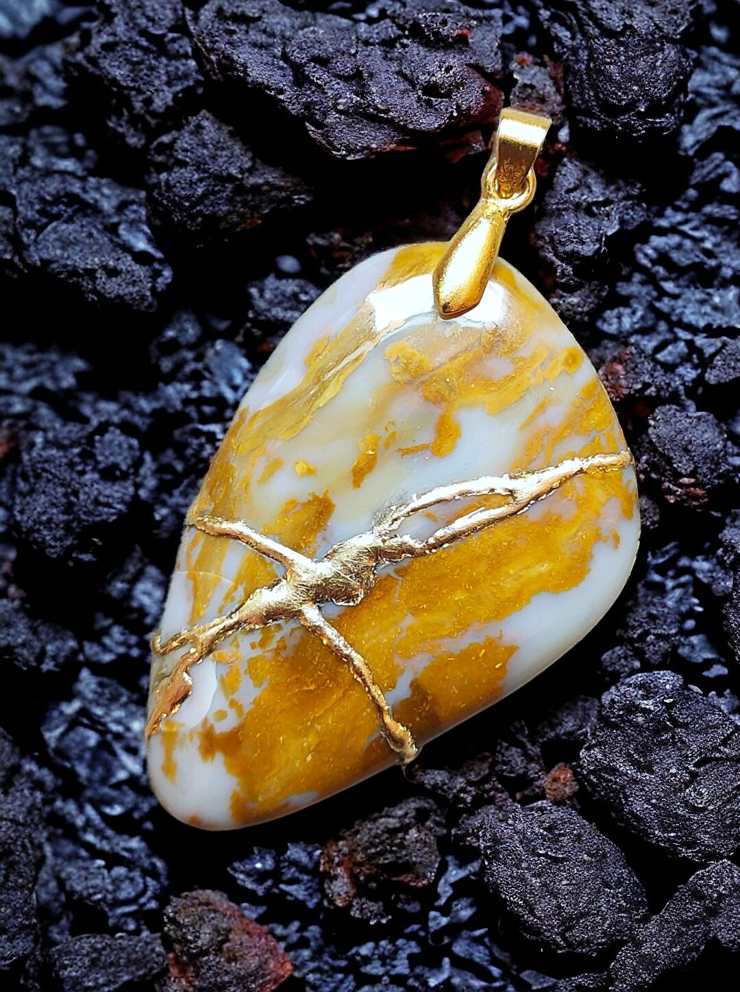 Kintsugi Tan Thunder Egg Pendant Gemstone Necklace, Perfect Gift for ...