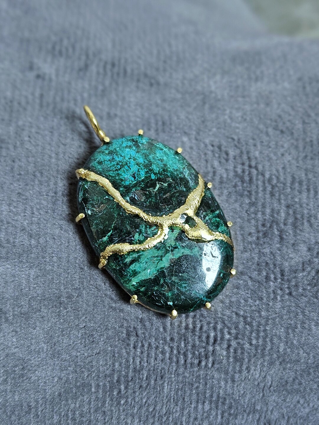 JAPANESE ART KINTSUGI Necklace Azurite Jewelry Handmade Necklace ...