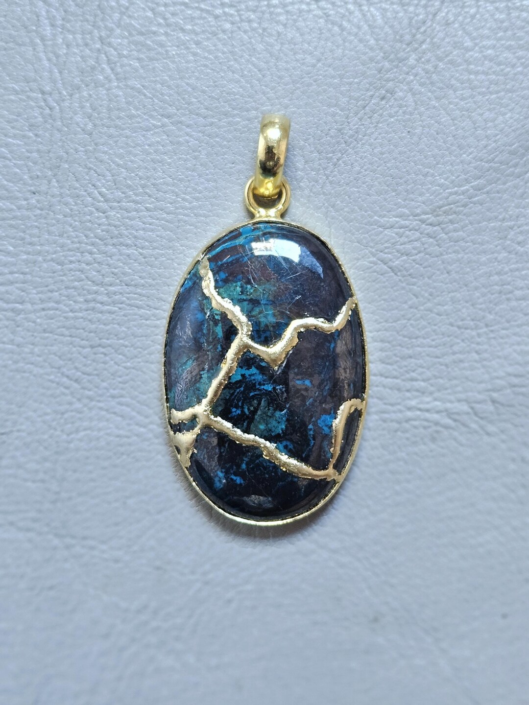 KINTSUGI NECKLACE Azurite JAPANESE Art Handmade Jewelry Unique Necklace ...