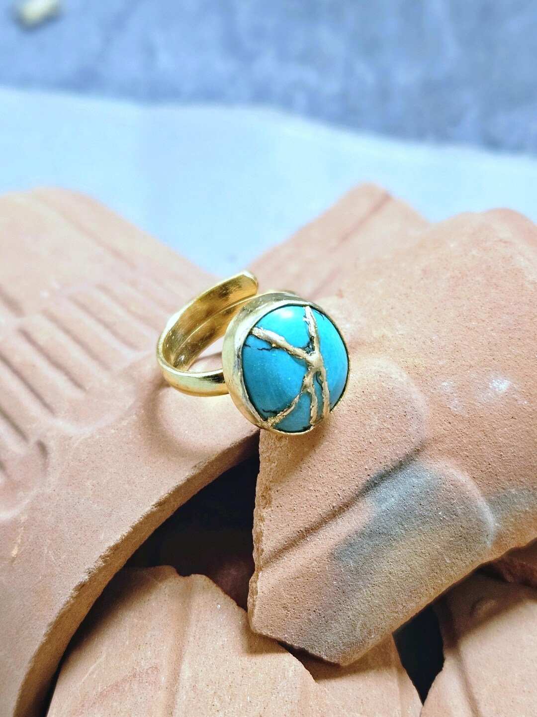 JAPANESE ART KINTSUGI Ring Dainty Turquoise Handmade Jewelry Gift for ...