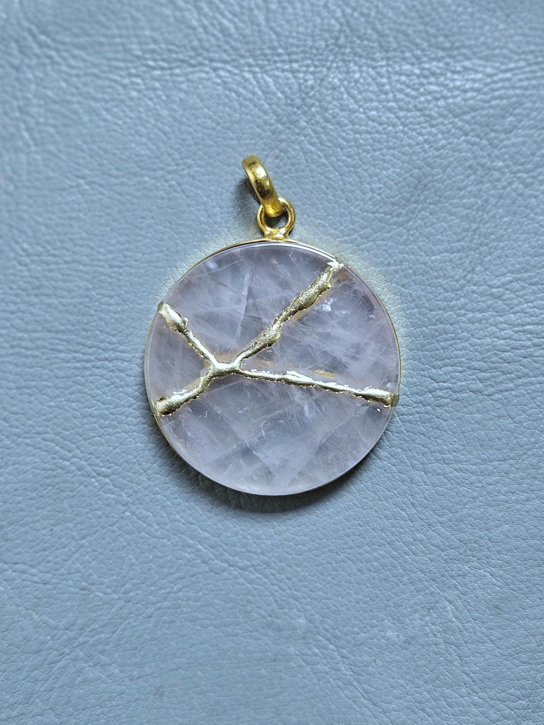 CRYSTAL NECKLACE GOLD Rose Quartz Kintsugi Art Japanese Silver Necklace ...