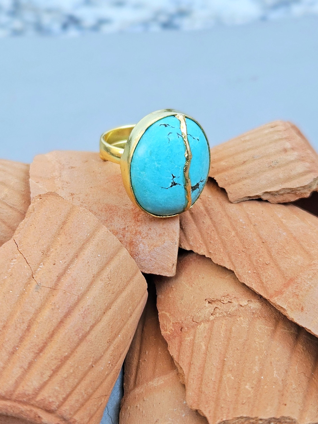 WABI SABI ART Japanese Ring Turquoise Dainty Ring Gift for Her Handmade Jewelry Cool Promise ...