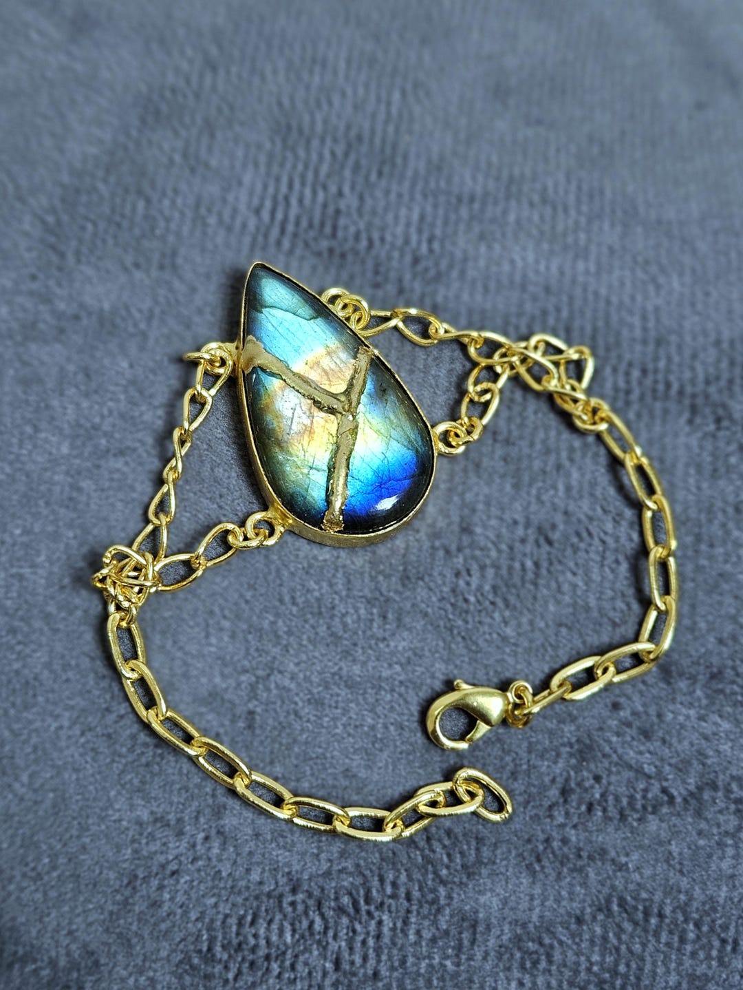 KINTSUGI JAPANESE ART Bracelet Labradorite Gold Bracelet Ankle Bracelet ...