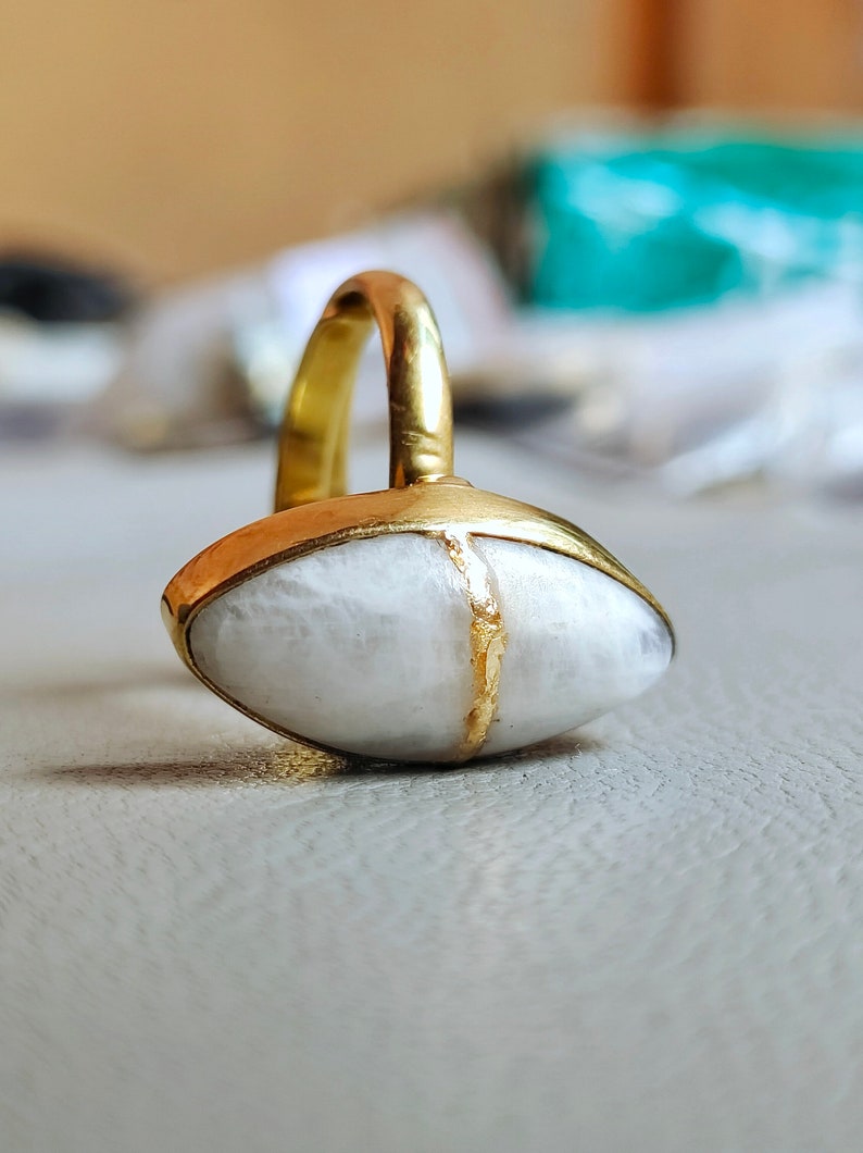 Moonstone Brass Ring by Remade Art of Japan Kintsugi Japanese Artistry ...