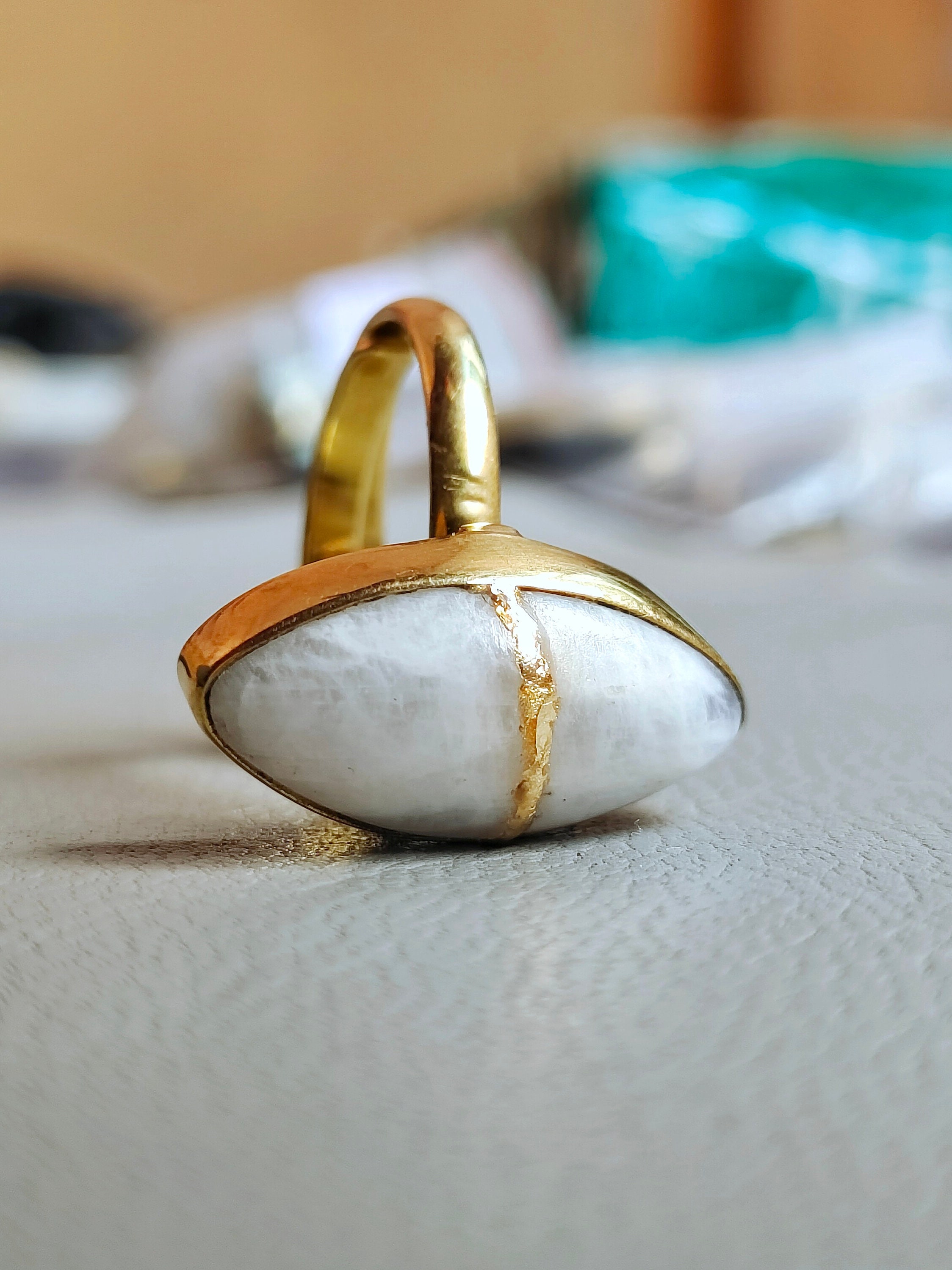 Moonstone Brass Ring by Remade Art of Japan Kintsugi Japanese Artistry ...