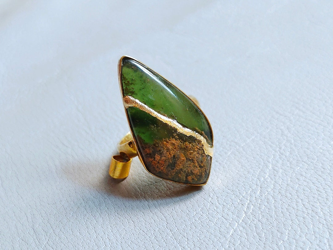AGATE KINTSUGI JAPANESE Art Ring Dainty Ring Gift for Her Anxiety Crystal Ring Wabi Sabi Art ...
