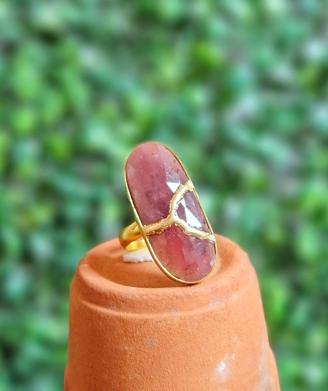 KINTSUGI ART JAPANESE Gift Art Deco Jewelry Sapphire Crystal Ring ...