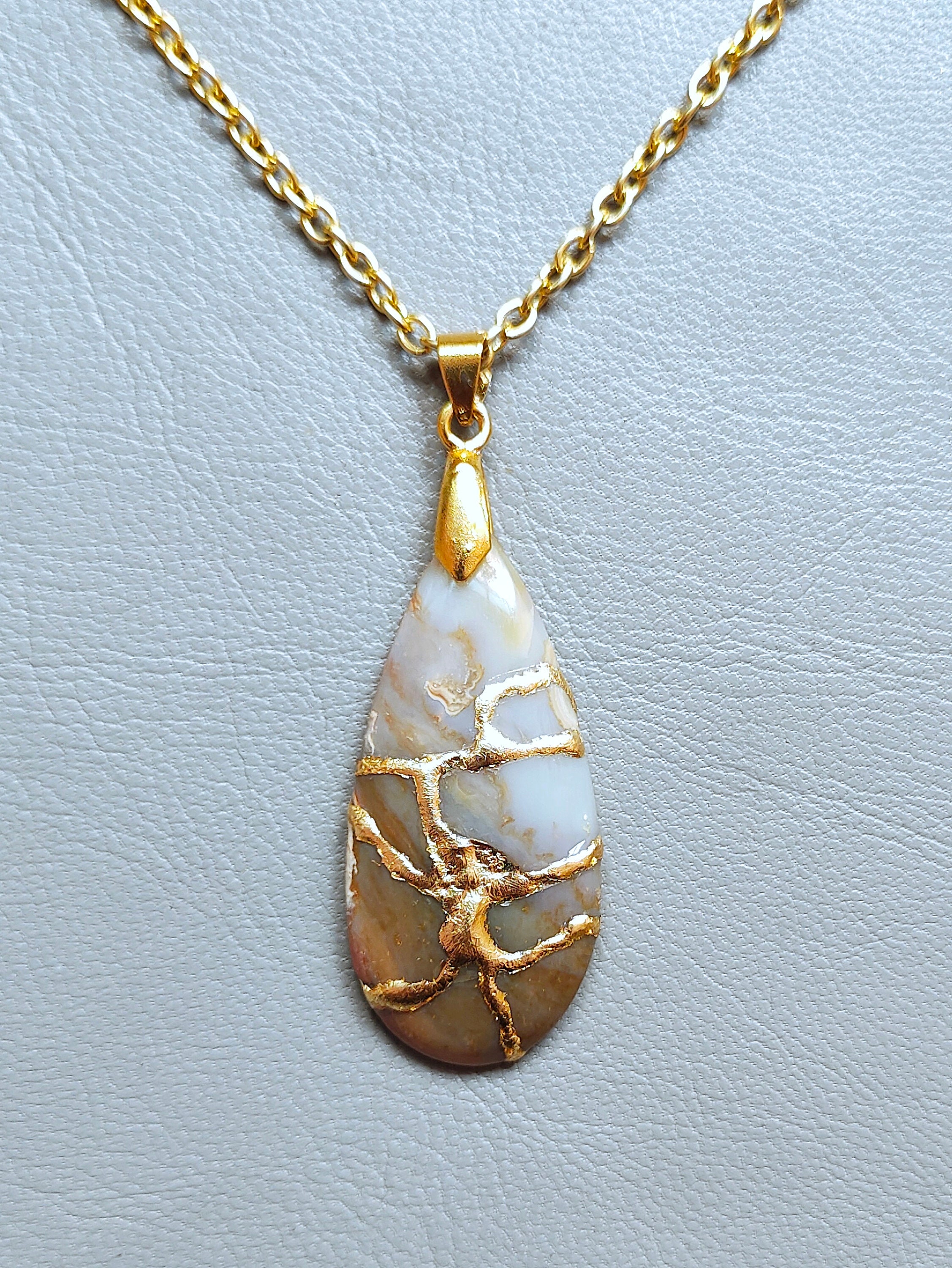 Kintsugi Kintsukuroi Montana Agate Stone Pendant Repaired With 22k Gold ...