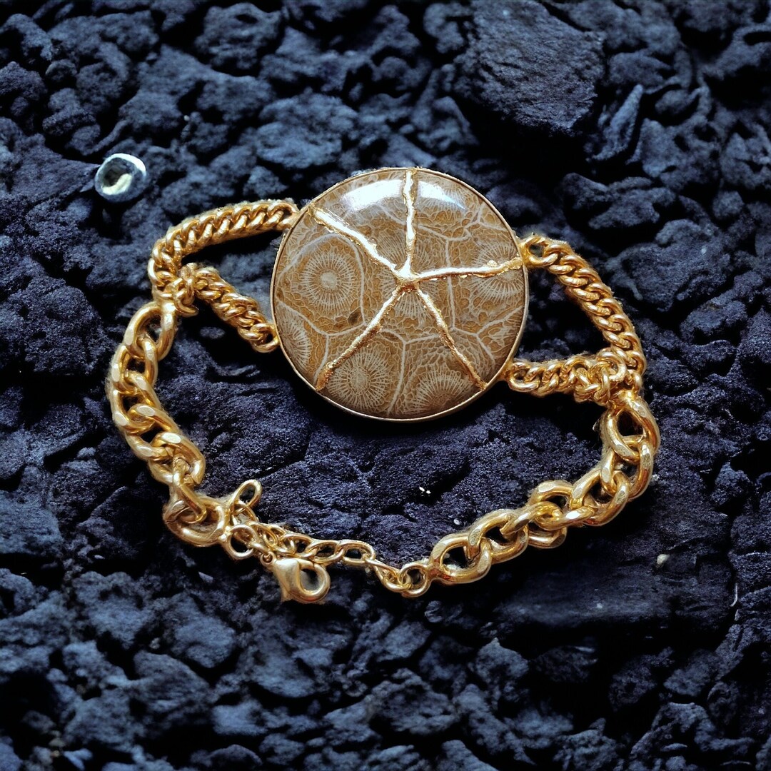 KINTSUGI JEWELRY BRACELET, Fossil Coral, Art Deco Jewelry, Protection ...