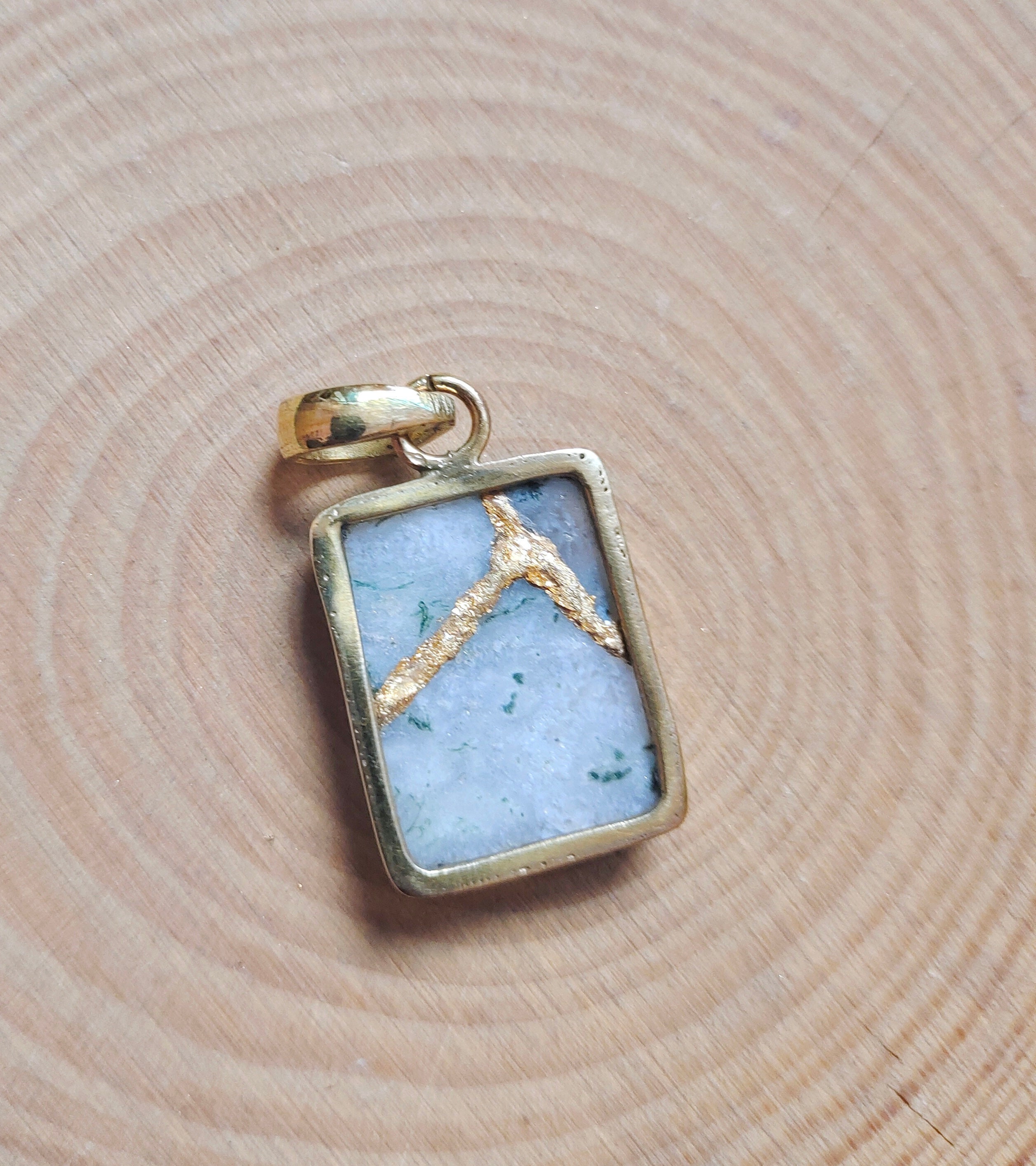 Kintsugi Kintsukuroi Beautiful Moss Agate Stone Pendant - Etsy