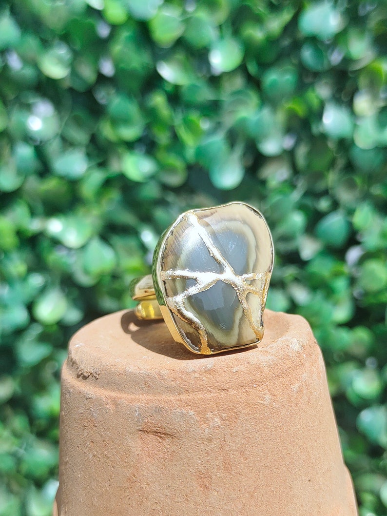 Royal Imperial Jasper Ring, Revived With 22k Gold Kintsugia Stunning ...
