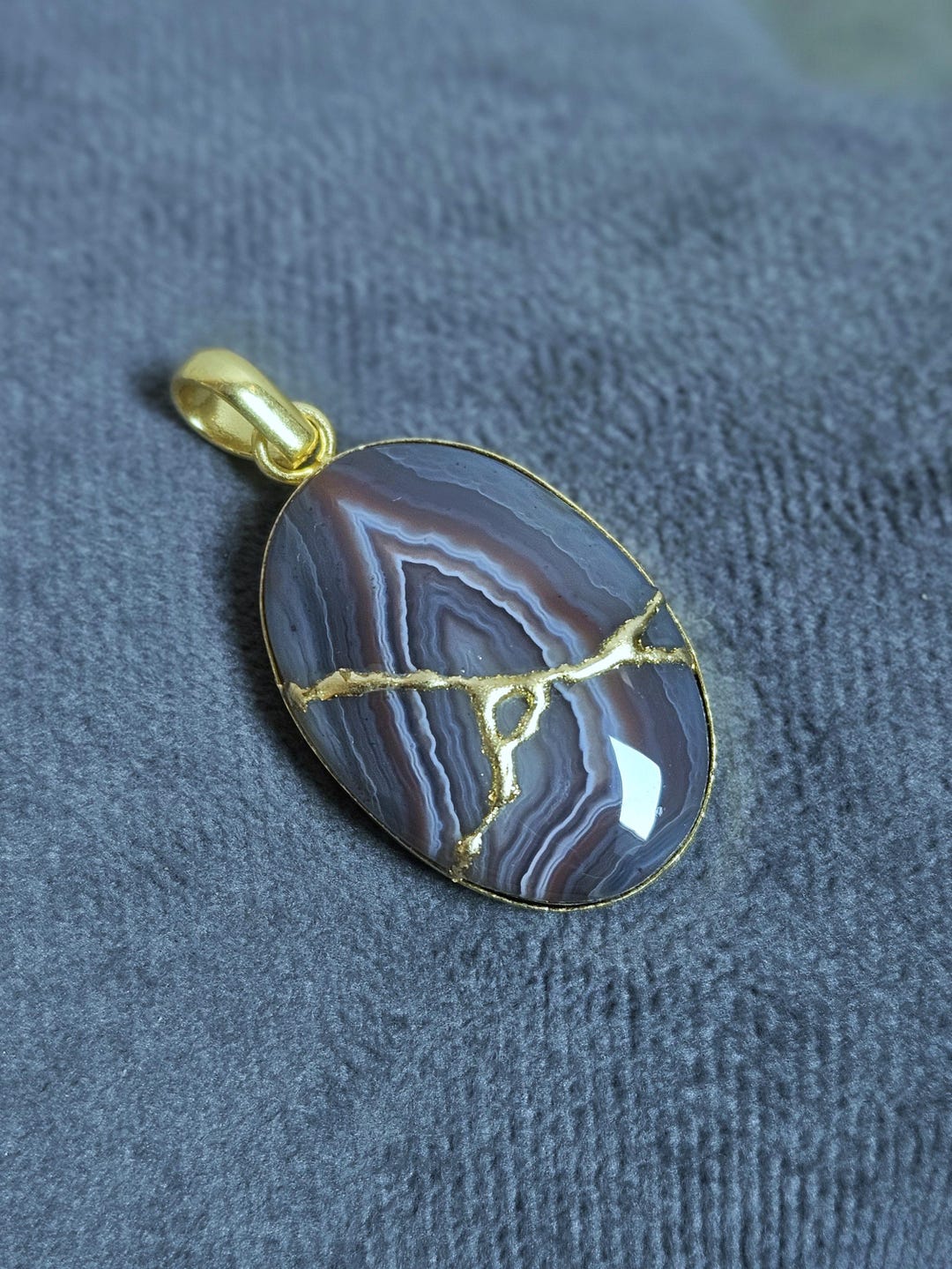 KINTSUGI NECKLACE DAINTY Agate Jewelry Handmade Japanese Art Wabi Sabi ...