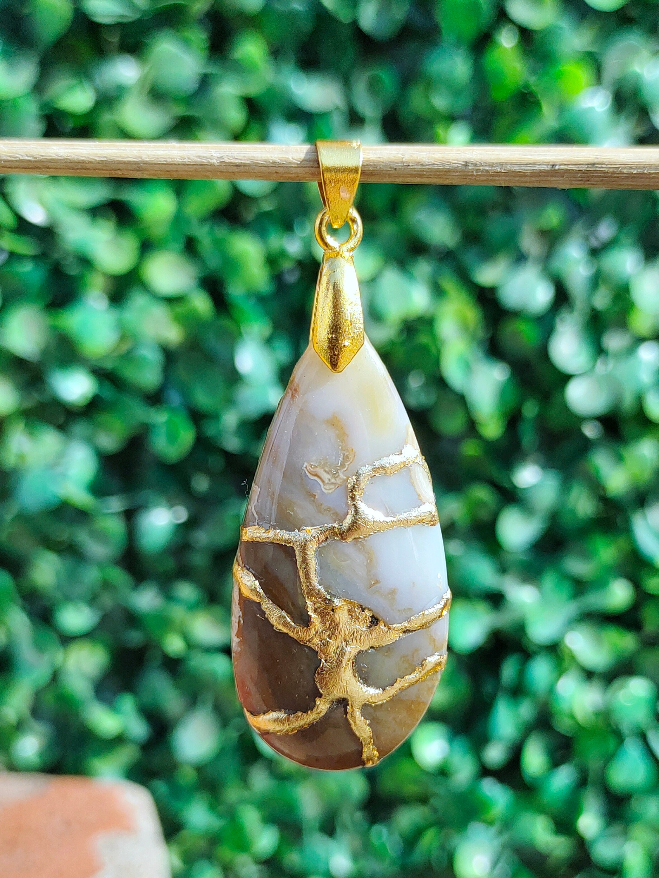 Kintsugi Kintsukuroi Montana Agate Stone Pendant Repaired With 22k Gold ...