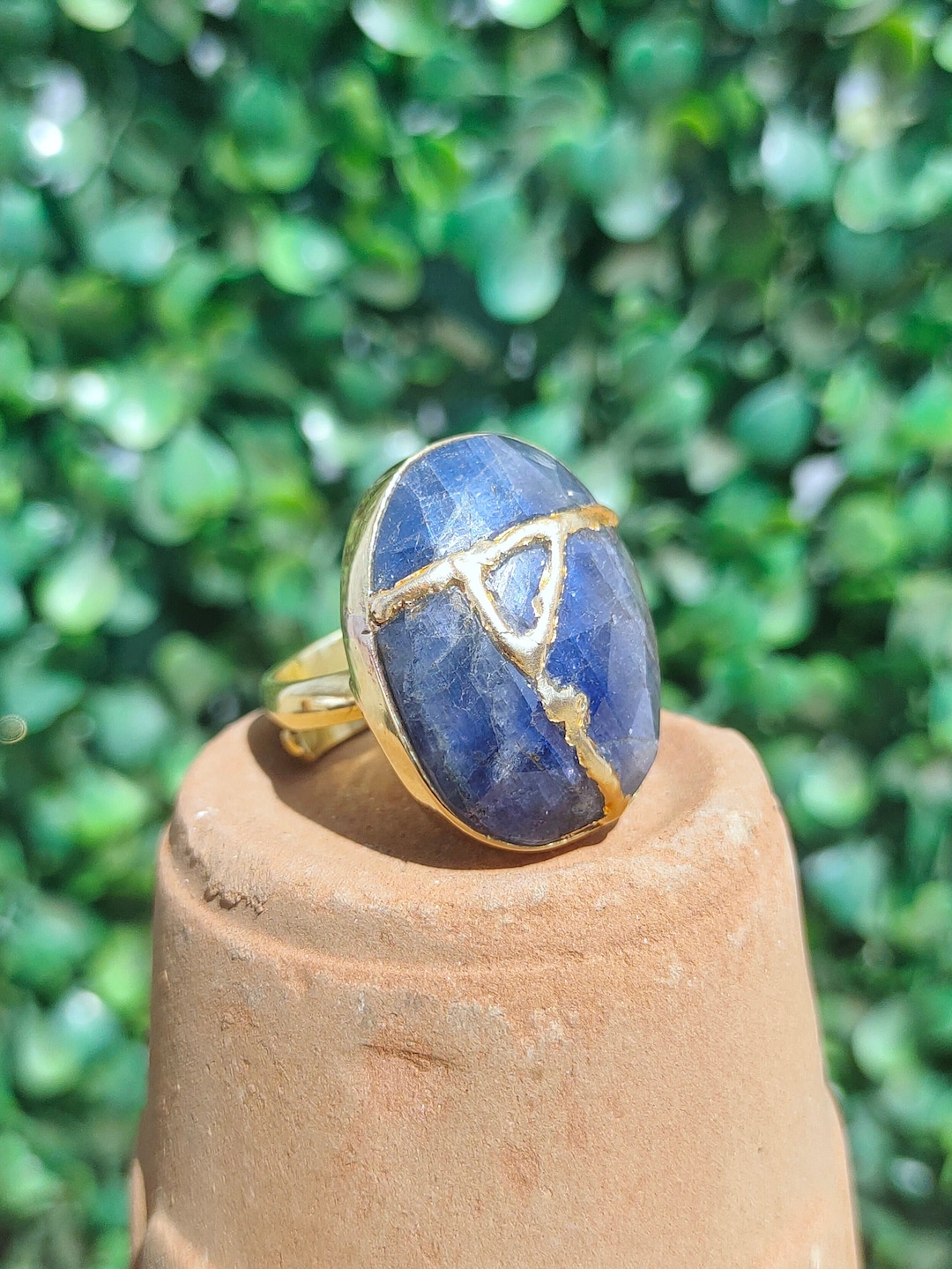 Blue Sapphire Ring, Kintsugi Repaired Gemstone, Empowering Art Gift ...