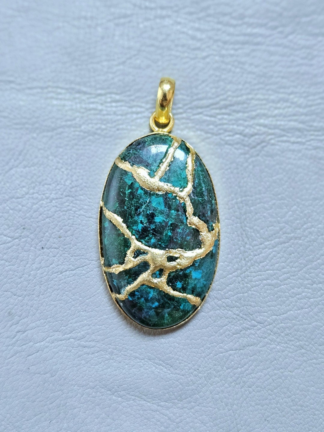 KINTSUGI NECKLACE Azurite JAPANESE Art Handmade Jewelry Heart Necklace ...