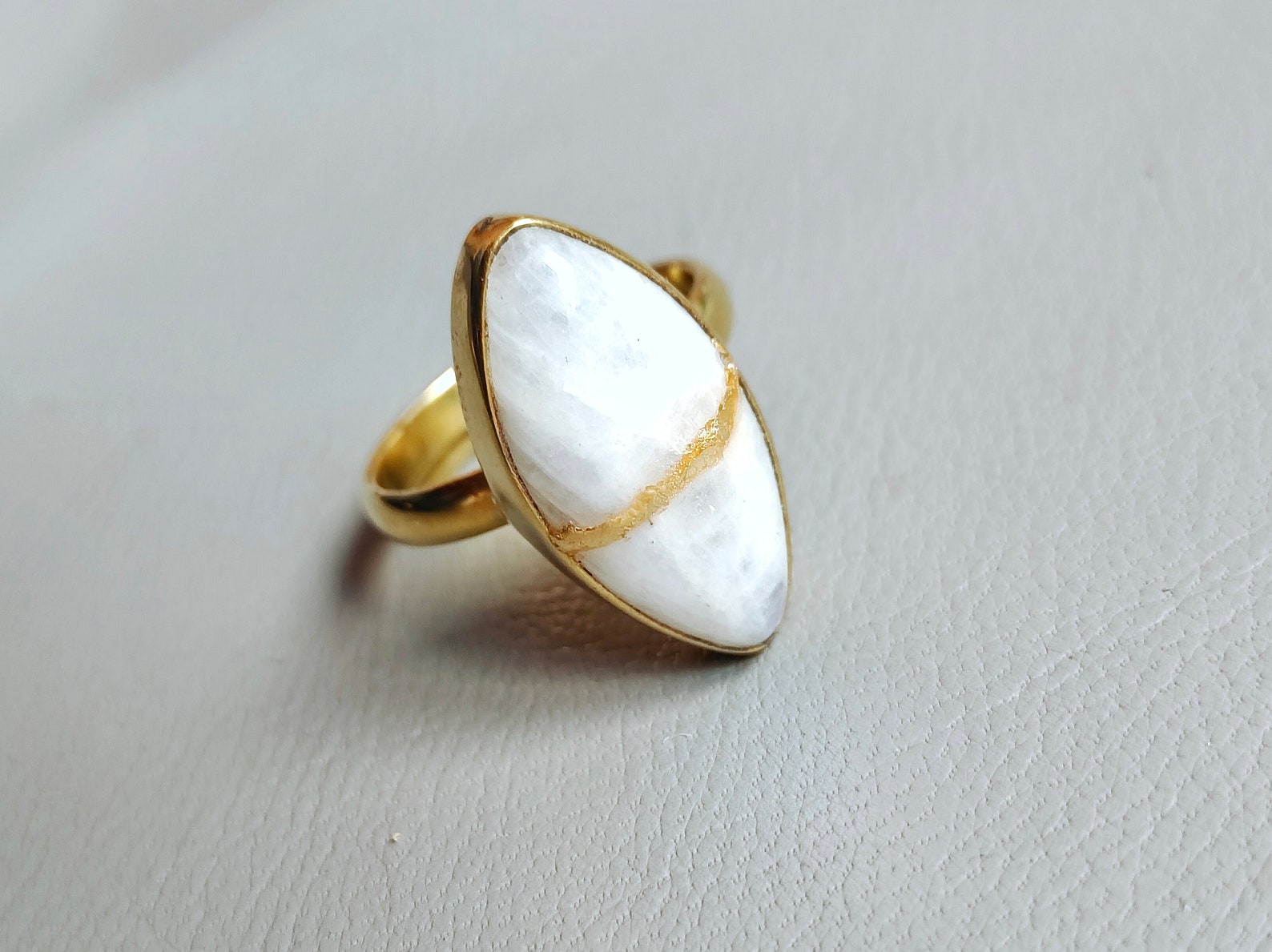 Moonstone Brass Ring by Remade Art of Japan Kintsugi Japanese Artistry ...