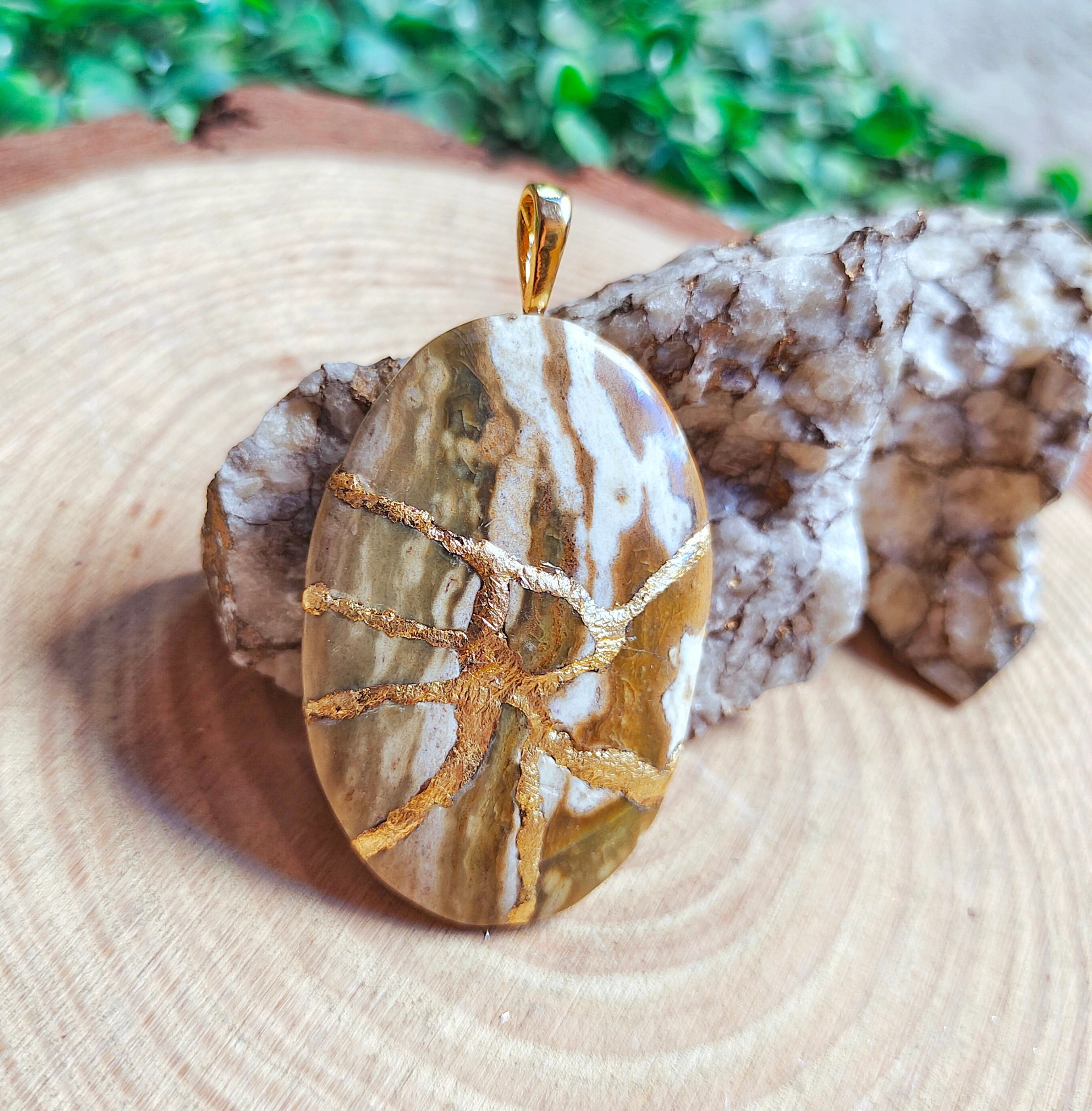 Kintsugi Kintsukuroicandy Jasper Gemstone Pendant Necklace - Etsy