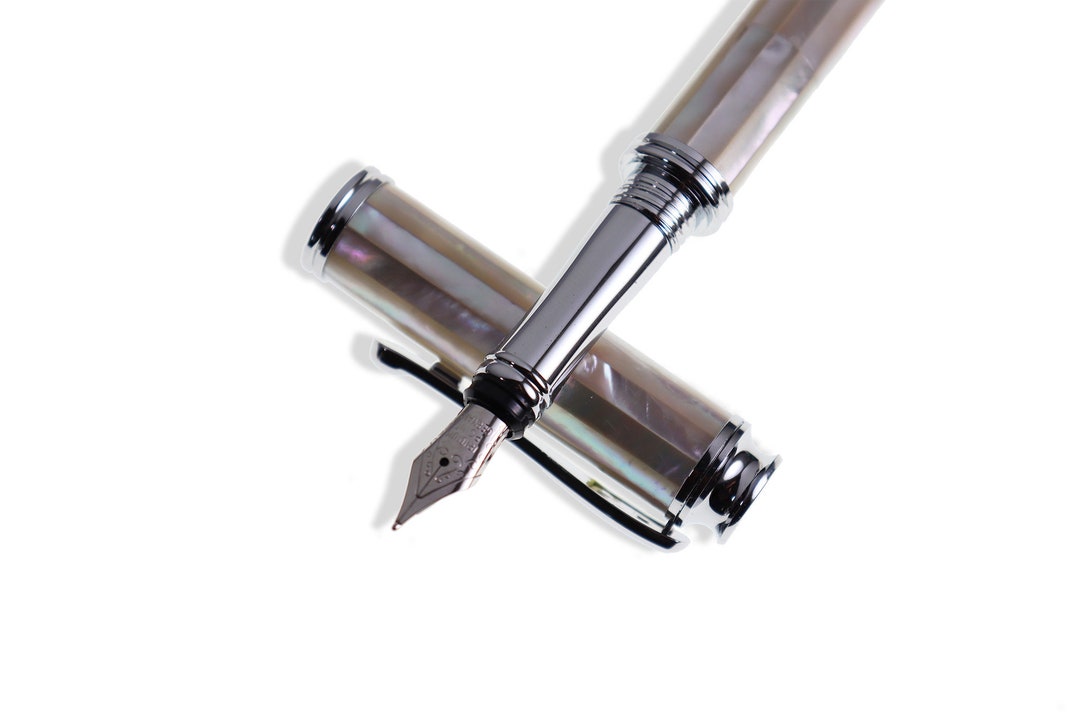 Marine White Mother of Pearl Fine Nib Fountain Pen, Shell Inlaid Pens ...