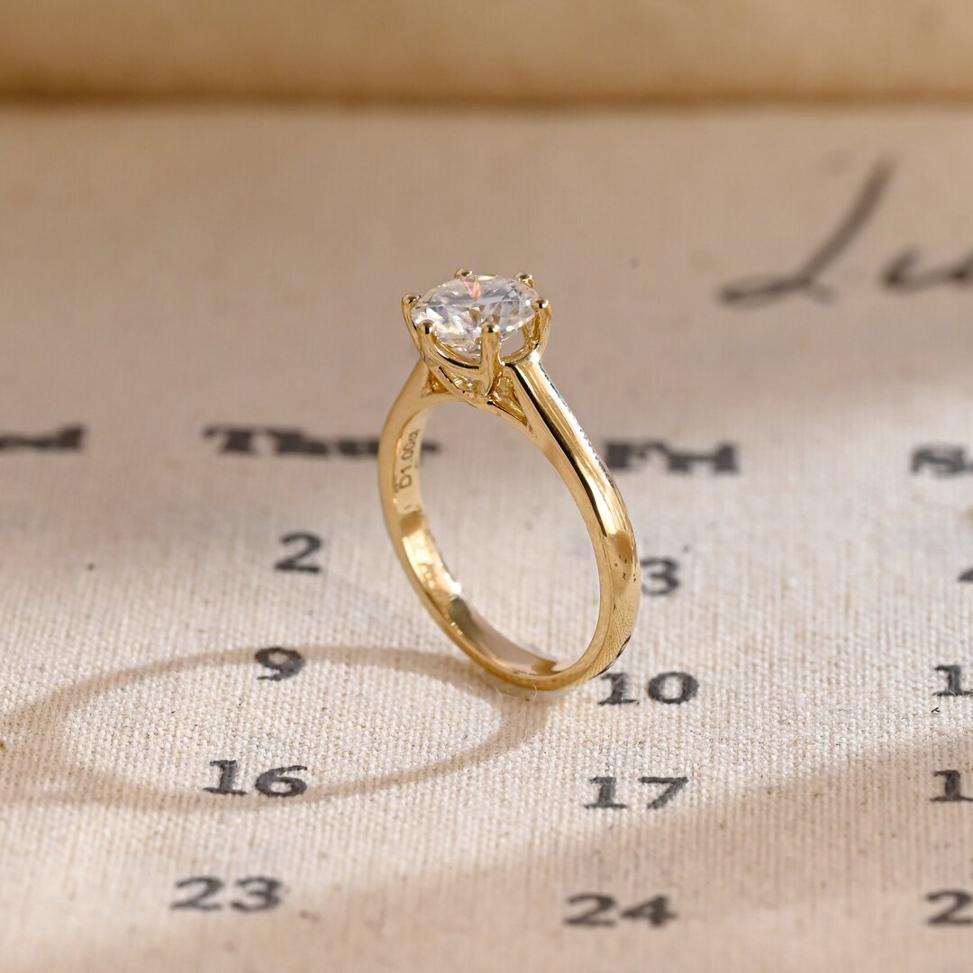 Solitaire Round Moissanite Engagement Ring, Tulip Cathedral Setting ...