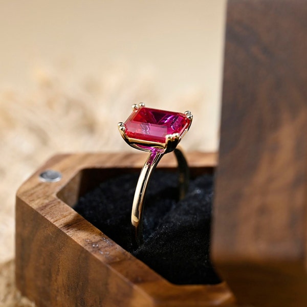 Emerald Cut Ruby Ring - Etsy