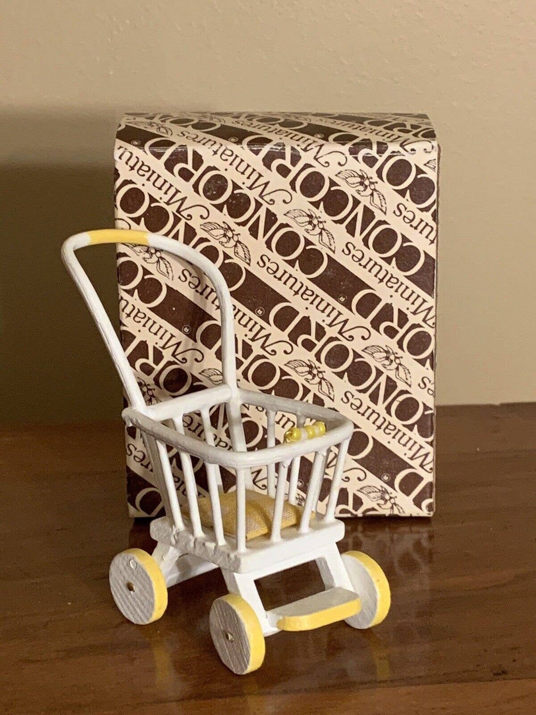 Concord Miniatures Dollhouse Wooden Baby Stroller Yellow White - Etsy