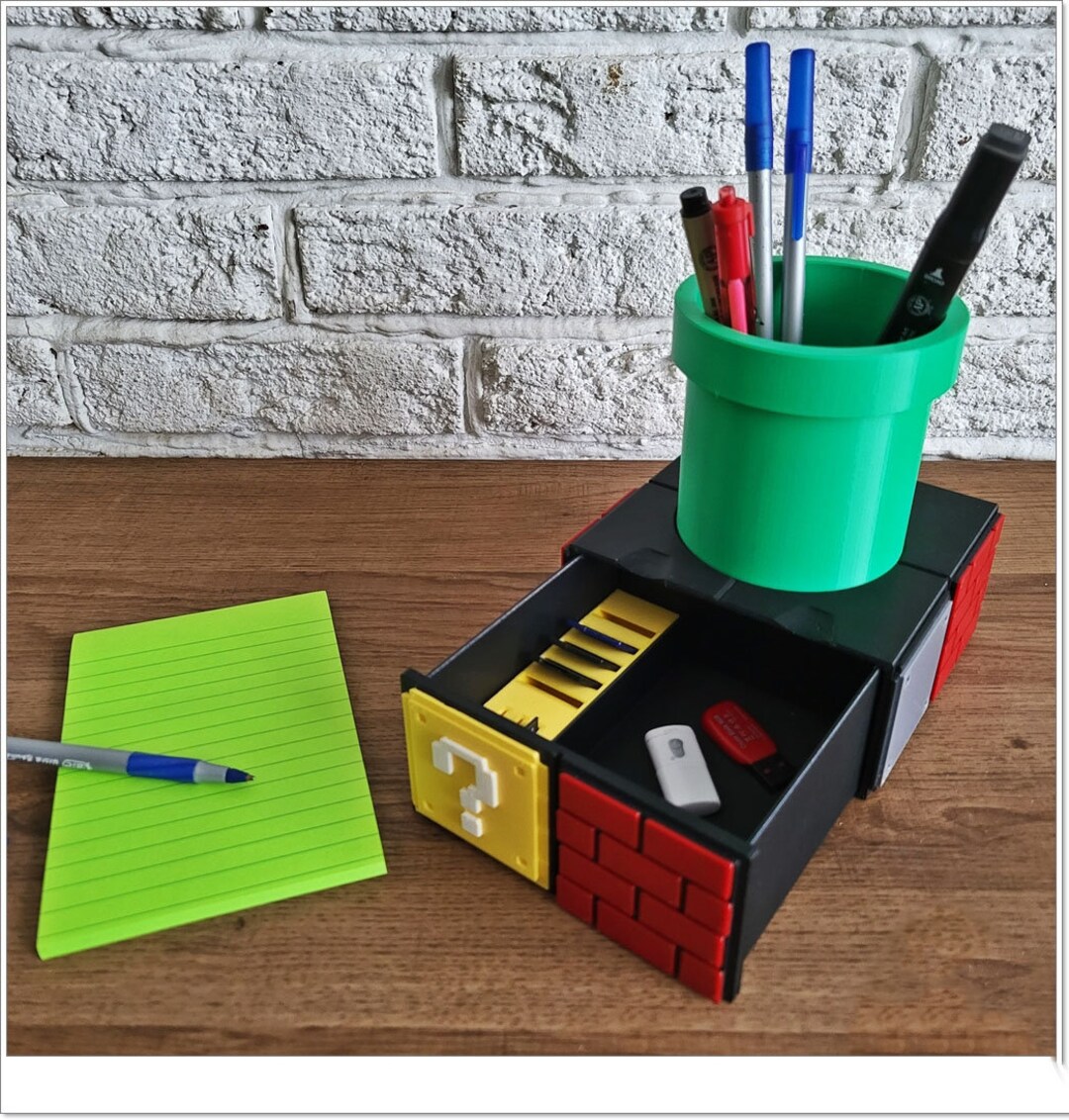 Super Mario Desk Organizer, 3D Printed, Mario Decor, Super Mario Theme ...