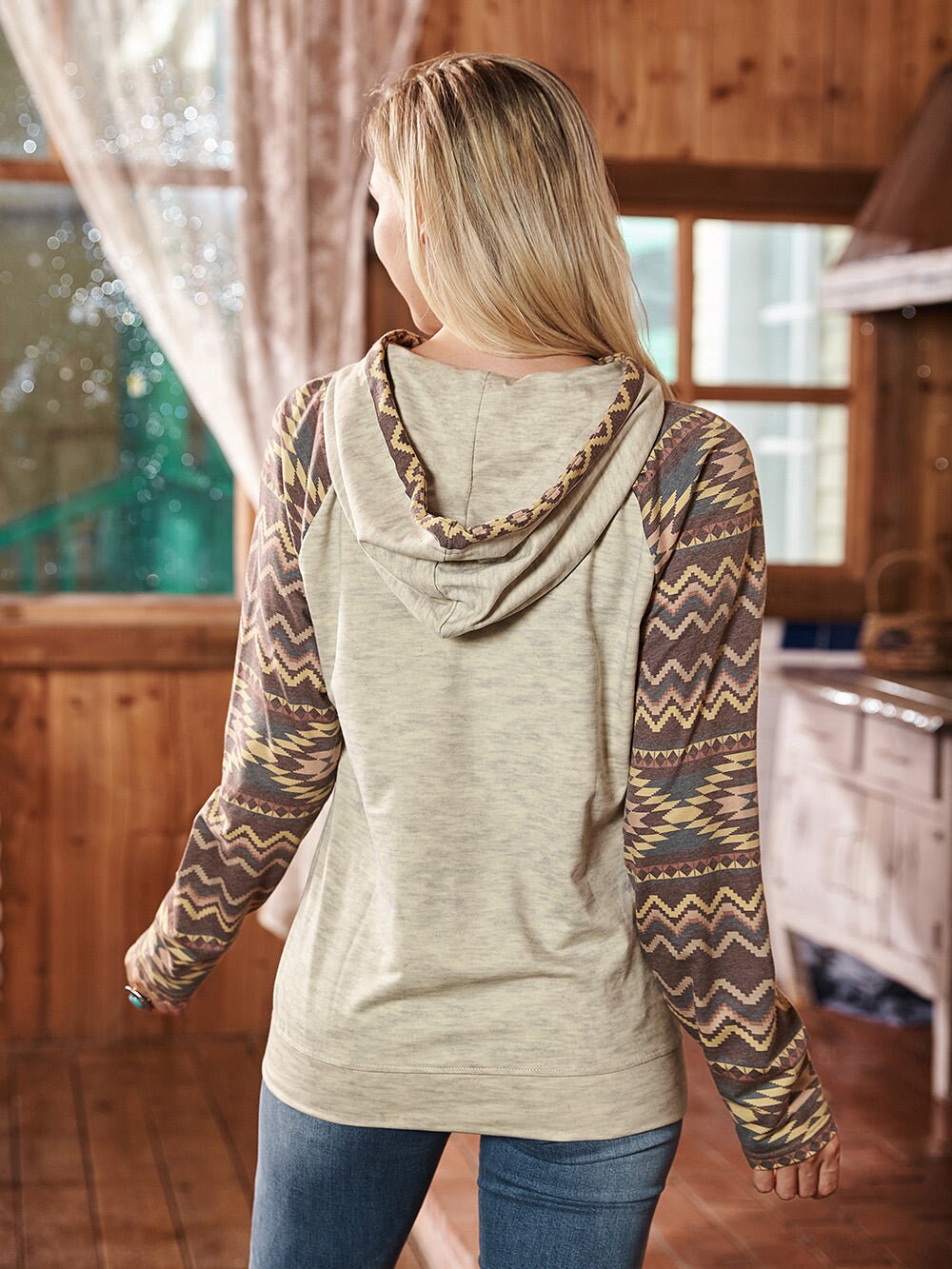 Women Aztec Design Hoodie | Long Sleeve Aztec Pattern Pullover Hoodies ...