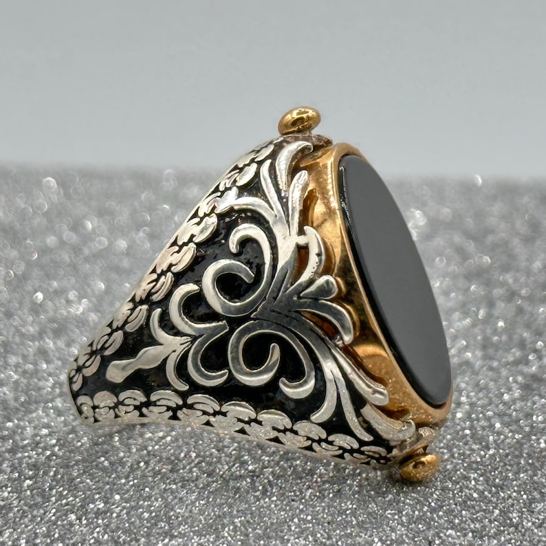 Double Side Ring, Reversible Ring, Oval Onyx Stones Silver Ring, Onyx ...