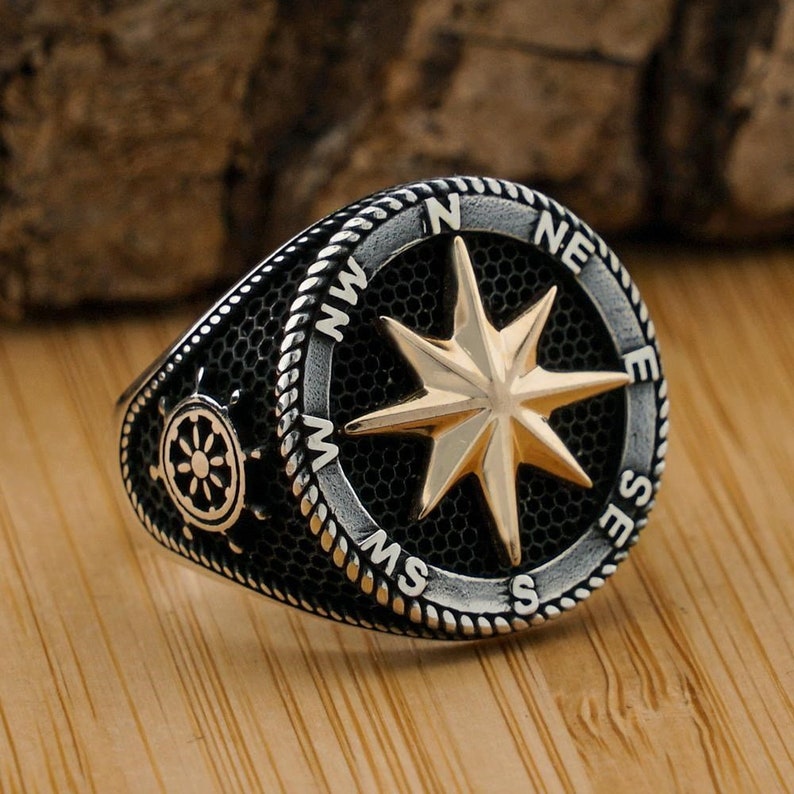925 Sterling Silver Ring for Men With Compass Design - Etsy