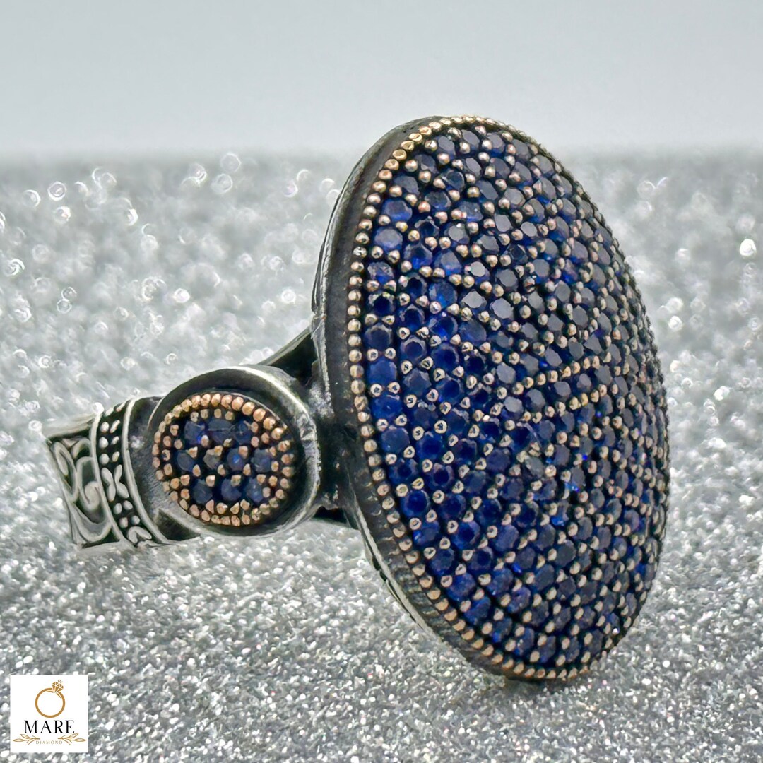 Handcrafted Sterling Silver Blue Sapphire Signet Ring, Special Design ...
