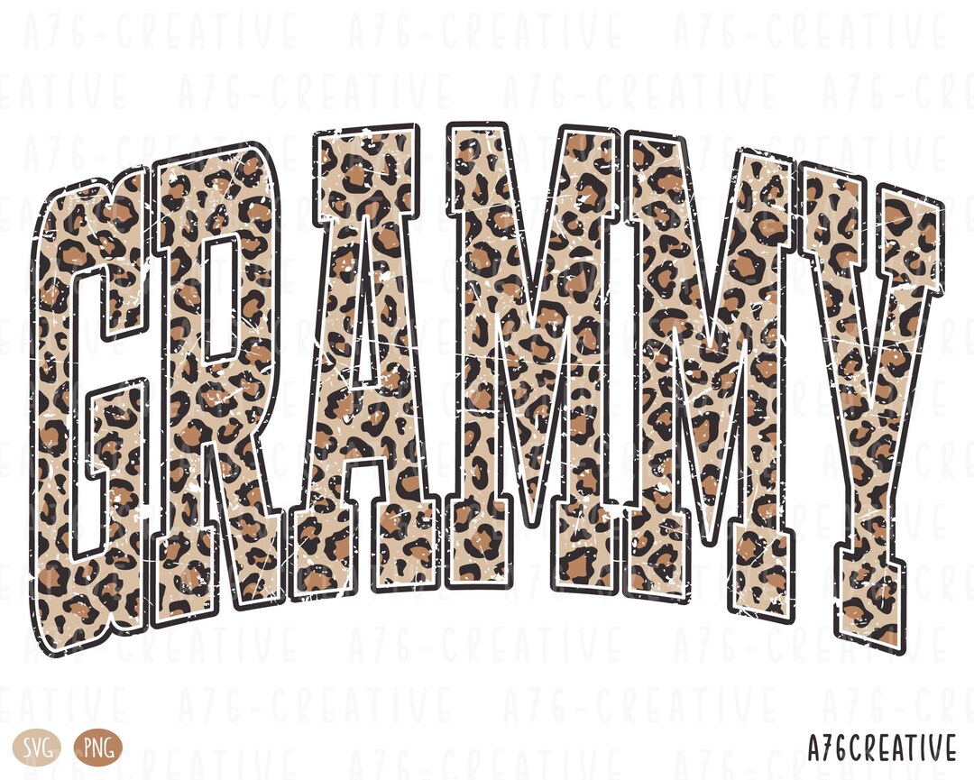 Retro Grammy Leopard Print Design: Distressed SVG & PNG (digital ...