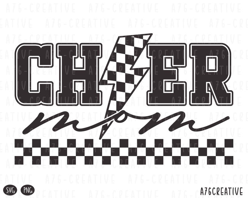 Checkered Cheer Mom SVG PNG: Lightning Design (digital Download) - Etsy