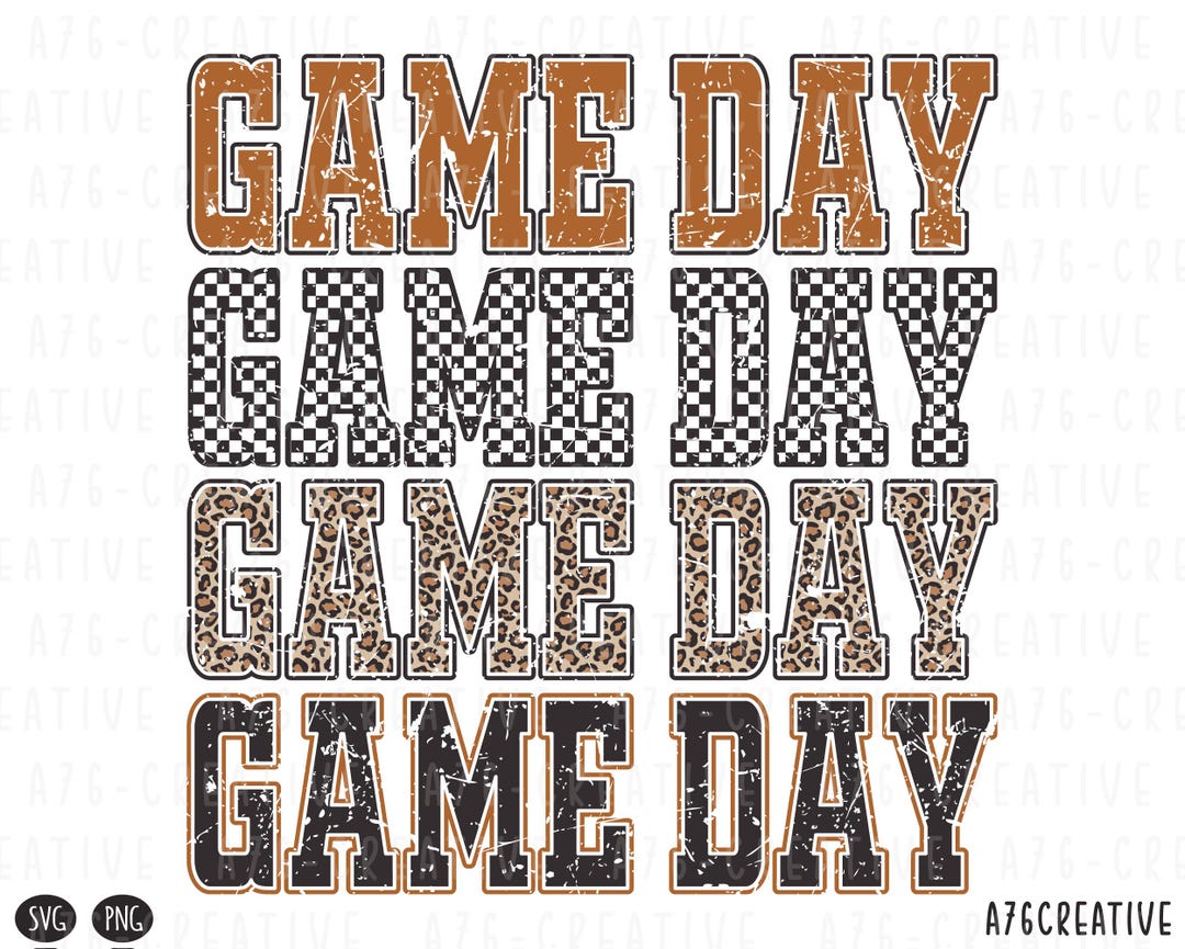 Vintage Game Day Checkered & Leopard Print: School Sport SVG, PNG ...