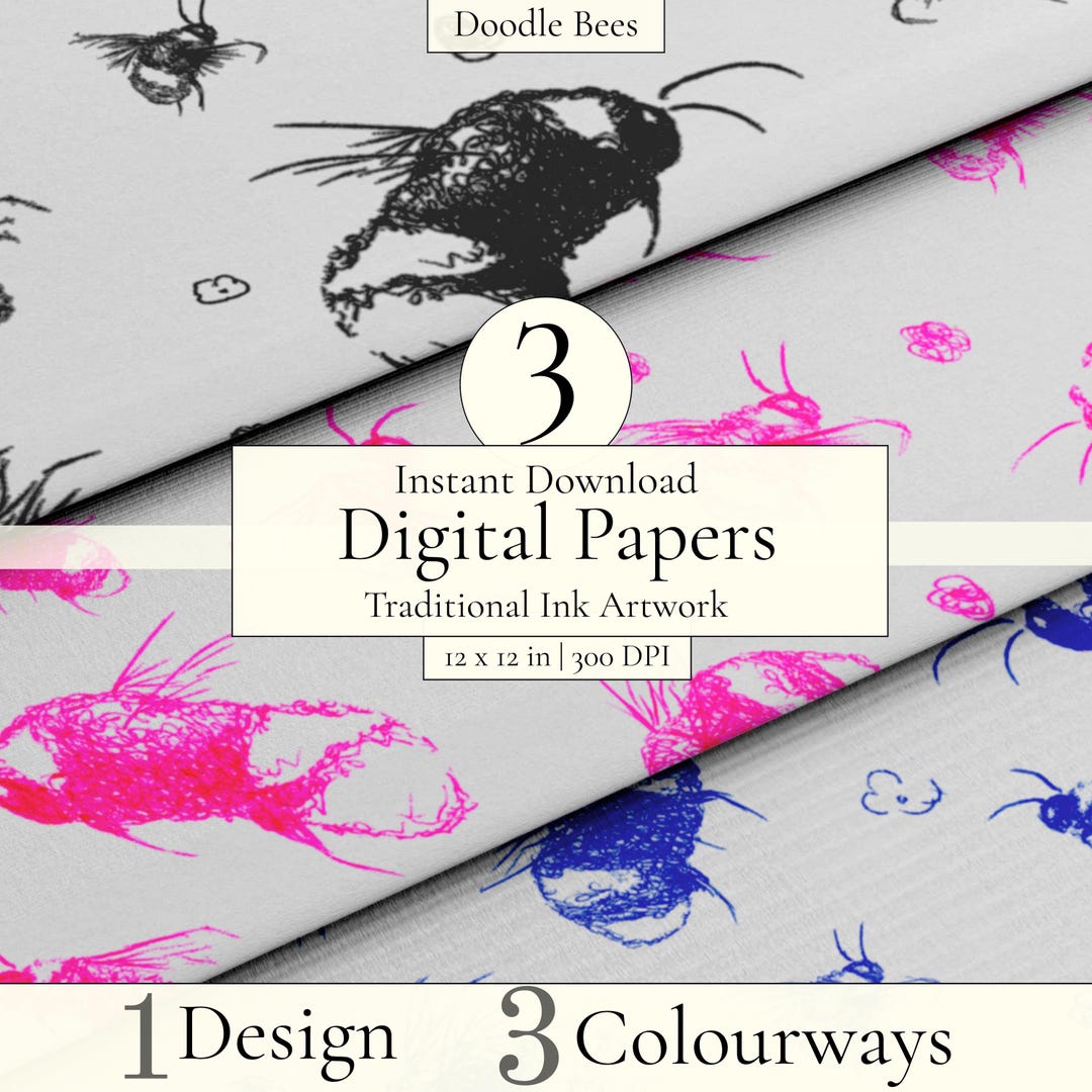 Bee Digital Papers Bundle – Hand Drawn Bumblebee Scrapbook Pages - Etsy