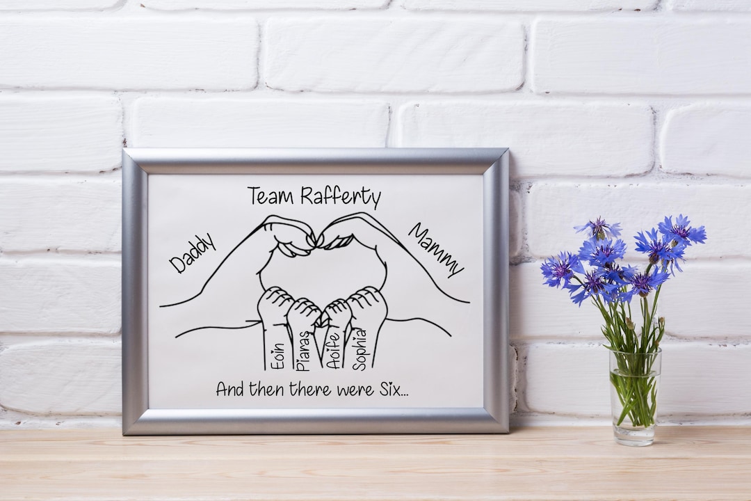Personalised Family of Six Line Art Print | Custom Names & Date | New ...