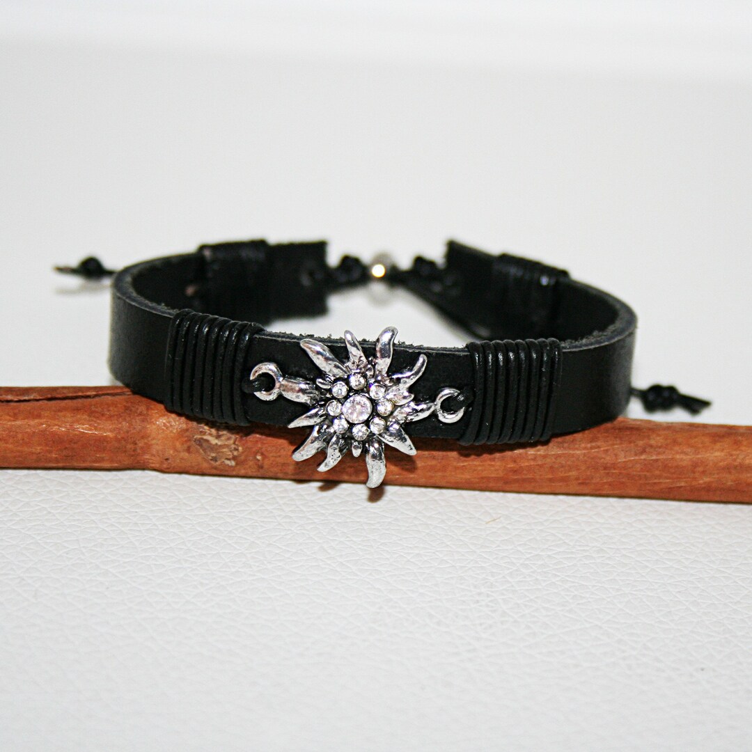 Edelweiss Leather Bracelet – Alpine Flower Jewelry for Women ...
