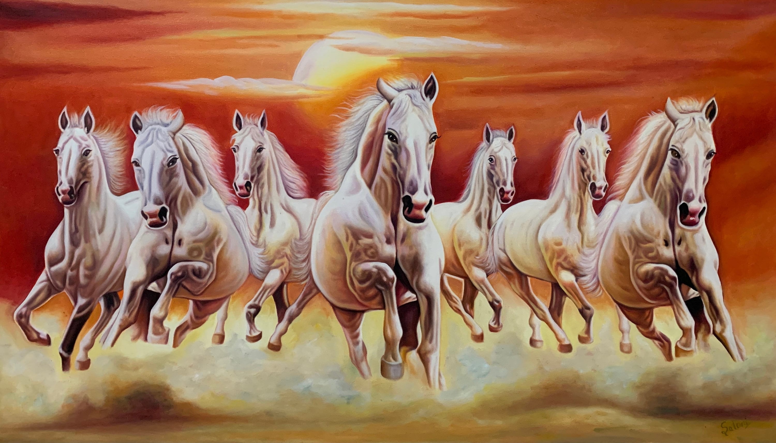 7 White Horses Painting