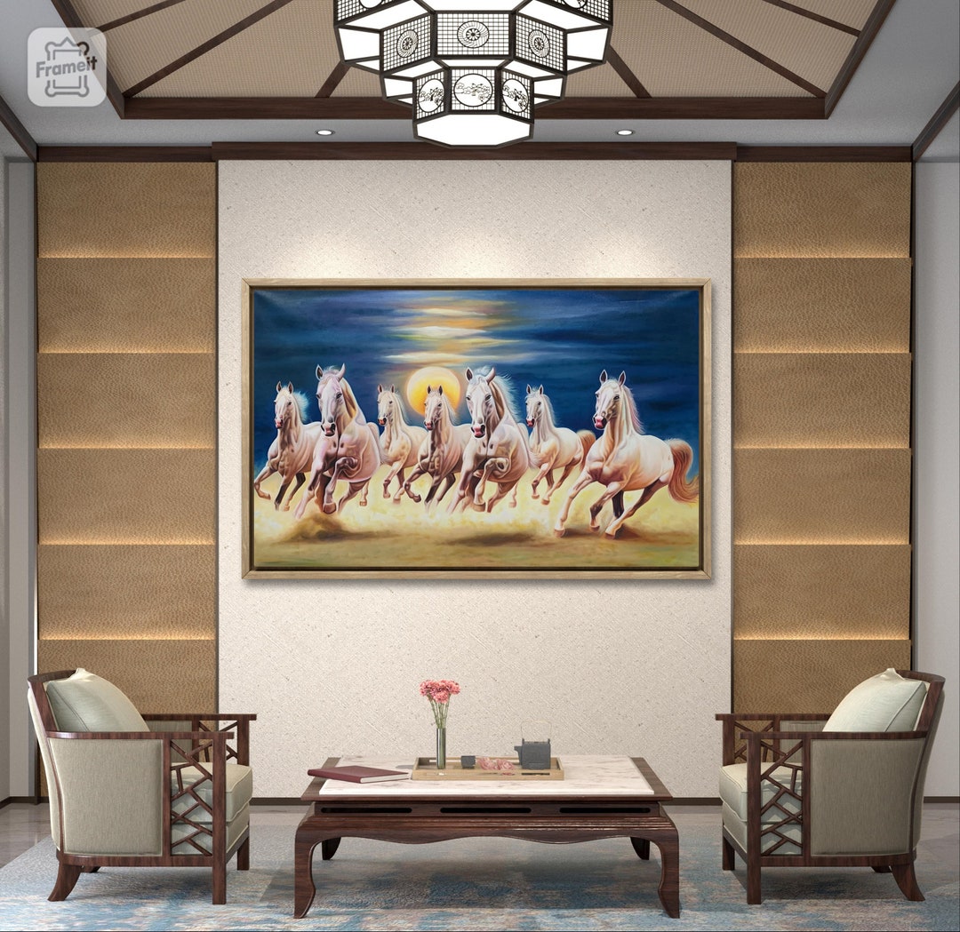Lucky 7 Running Horses ,coloured Oil Canvas Painting Large Size ...
