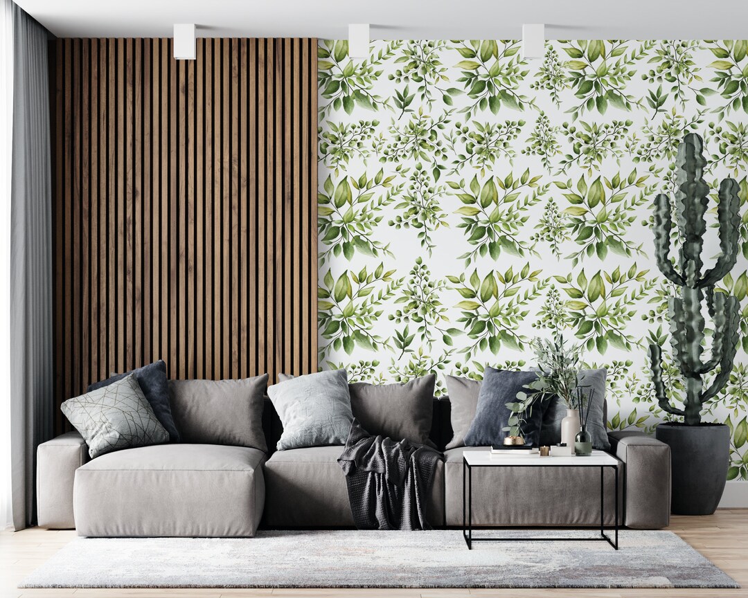 CLASSIC LEAVES WALLPAPER. Retro Design Plant Wallpaper. Green Leaf ...